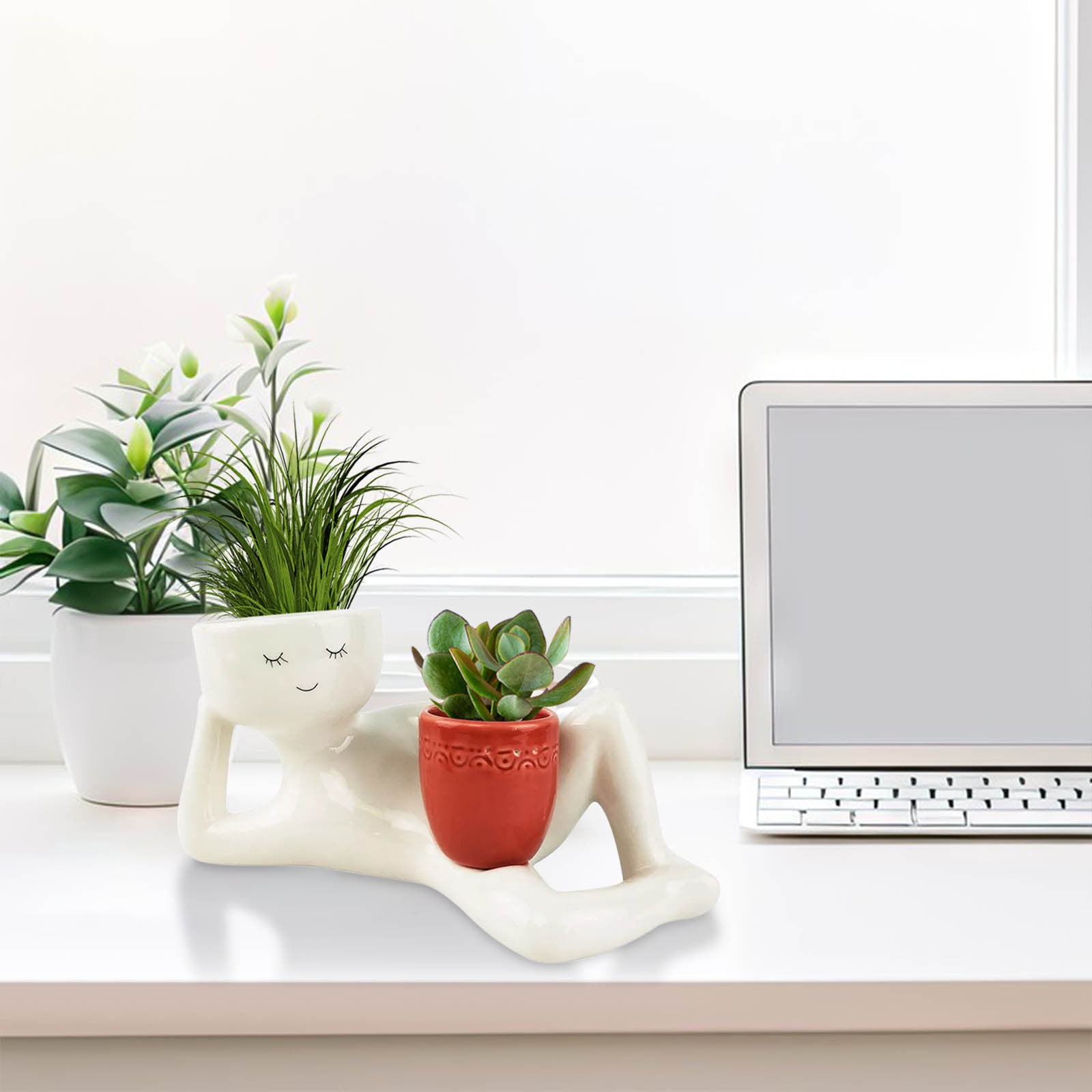 Lazy Little Figure Flower Pot,Cute Resin Fun Planter,Unique Lying ...