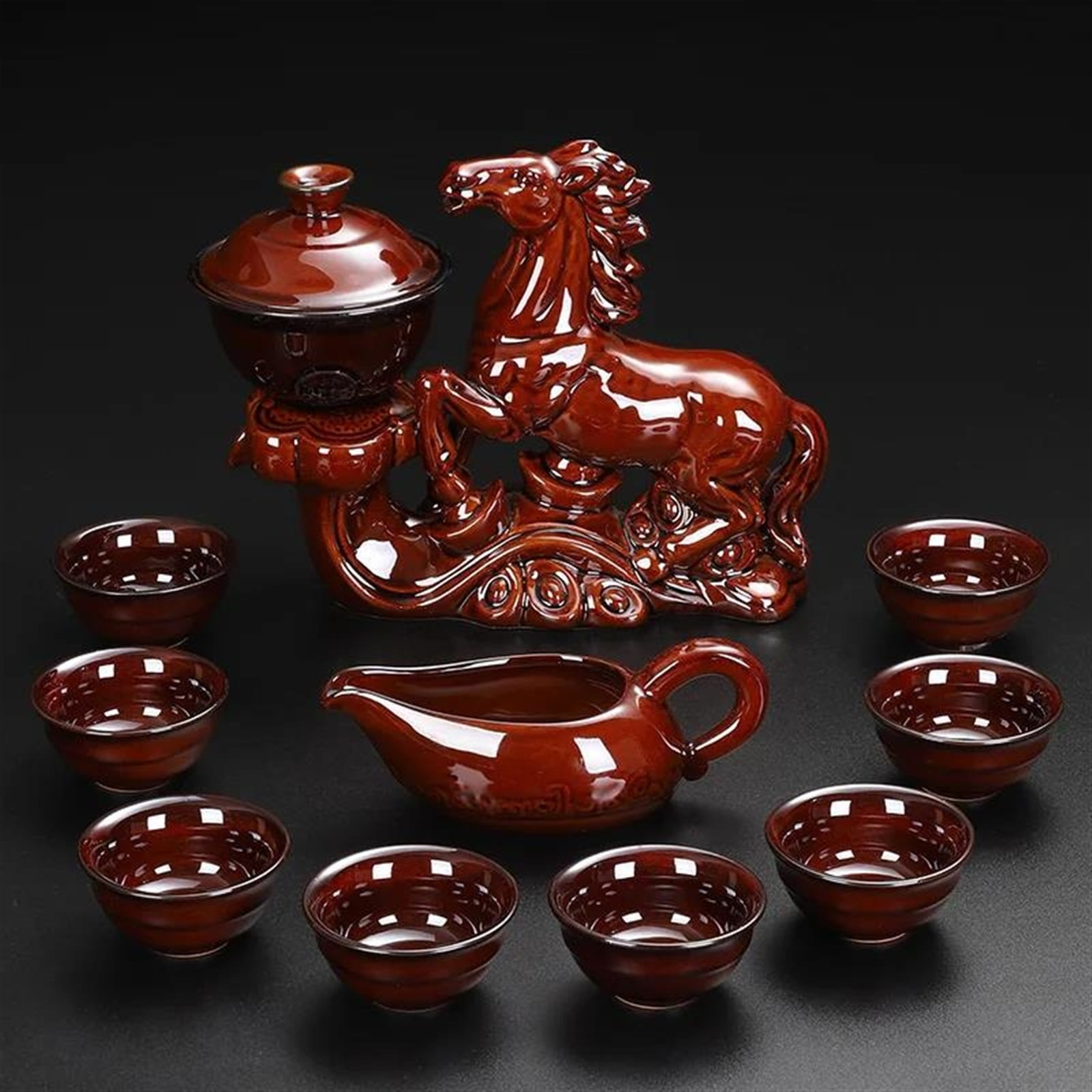 Lazy Man Household Ceramic Teapot Sets Complete Gift Horse Spinning ...