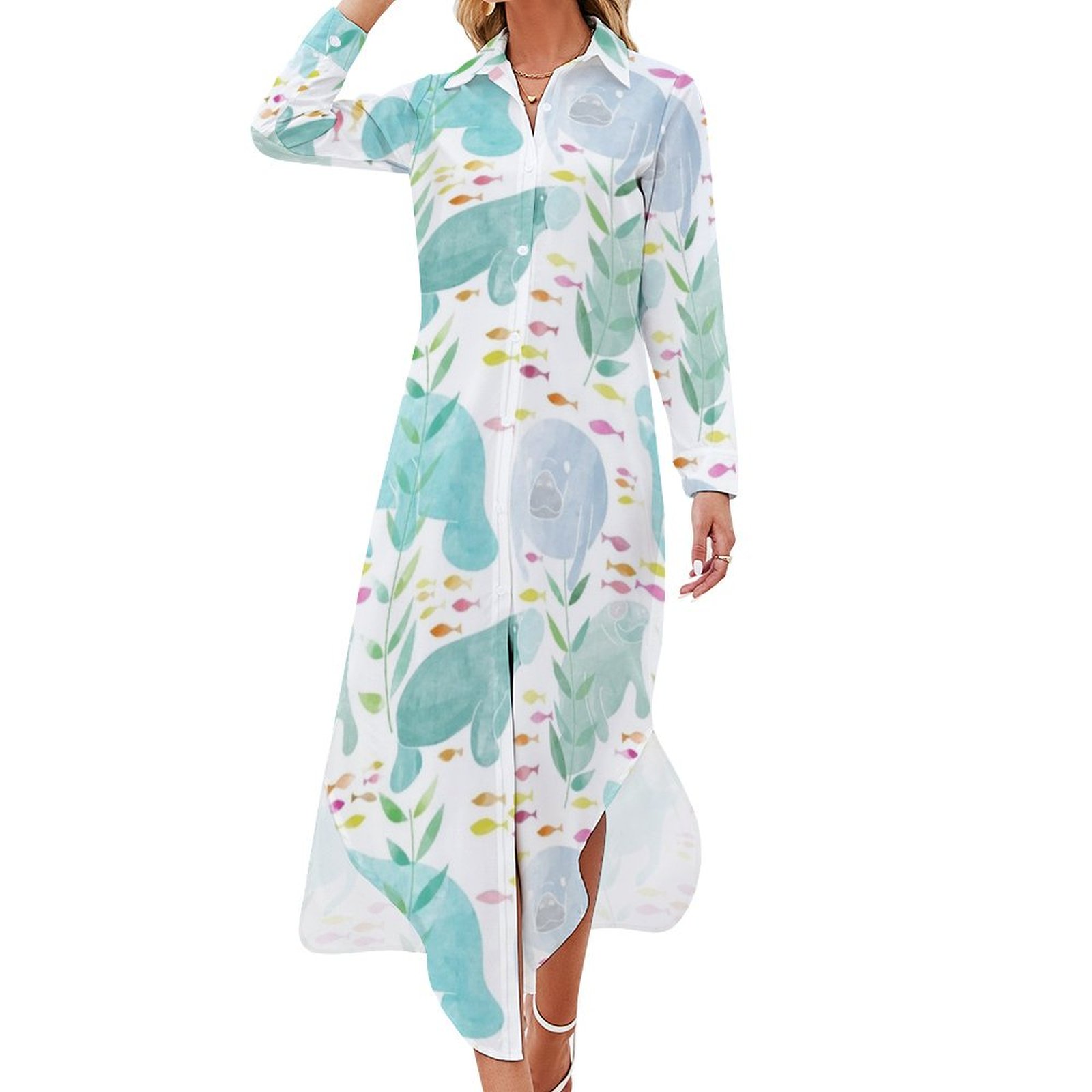 Lazy Manatees Long Sleeved Shirt Dress summer dress woman festival ...