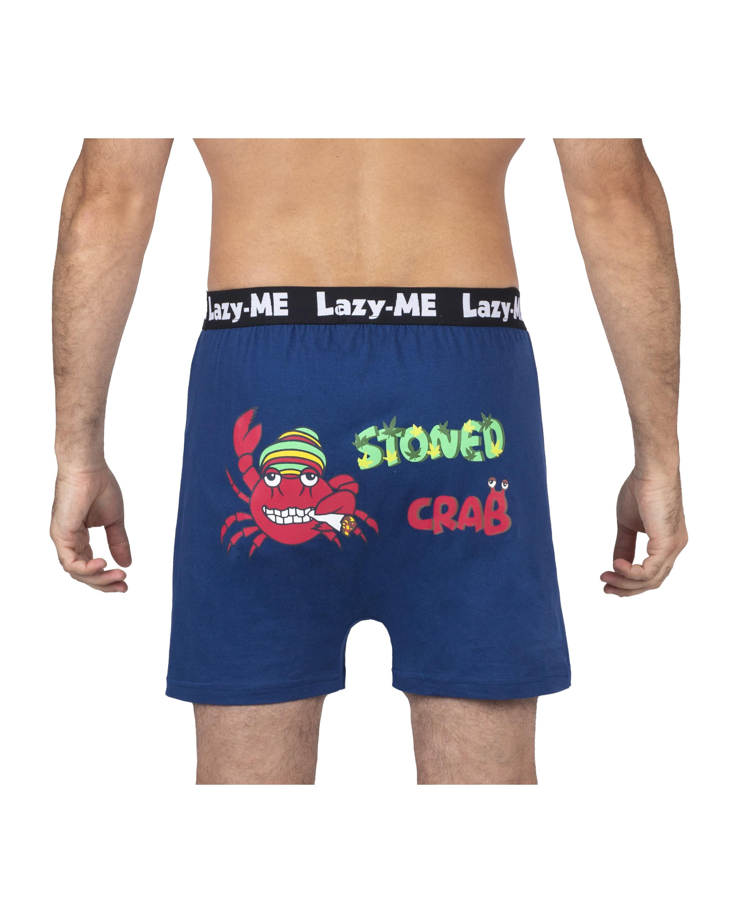 Lazy-Me Mens Funny Novelty Boxer Shorts, Navy, Crab Weed Bud, Crab Weed ...