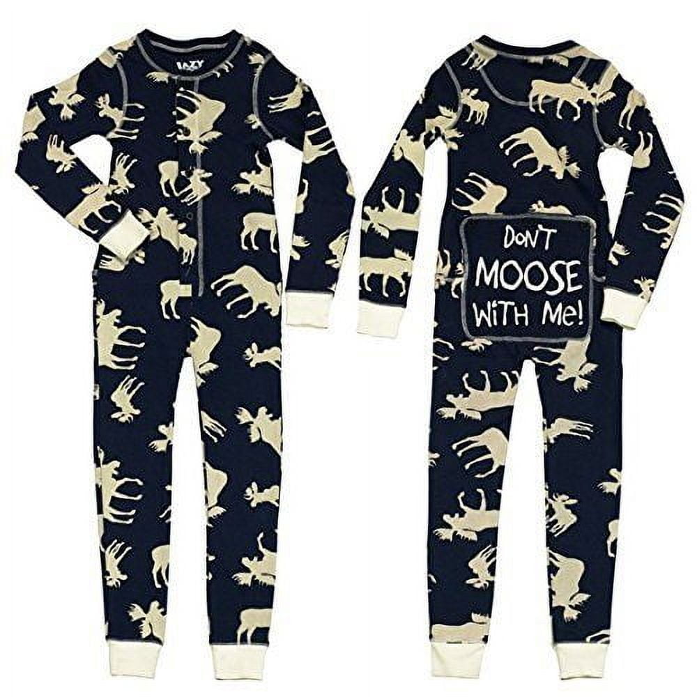 Lazy One Classic Moose Blue Adult Flapjacks Pajamas Long Johns ...