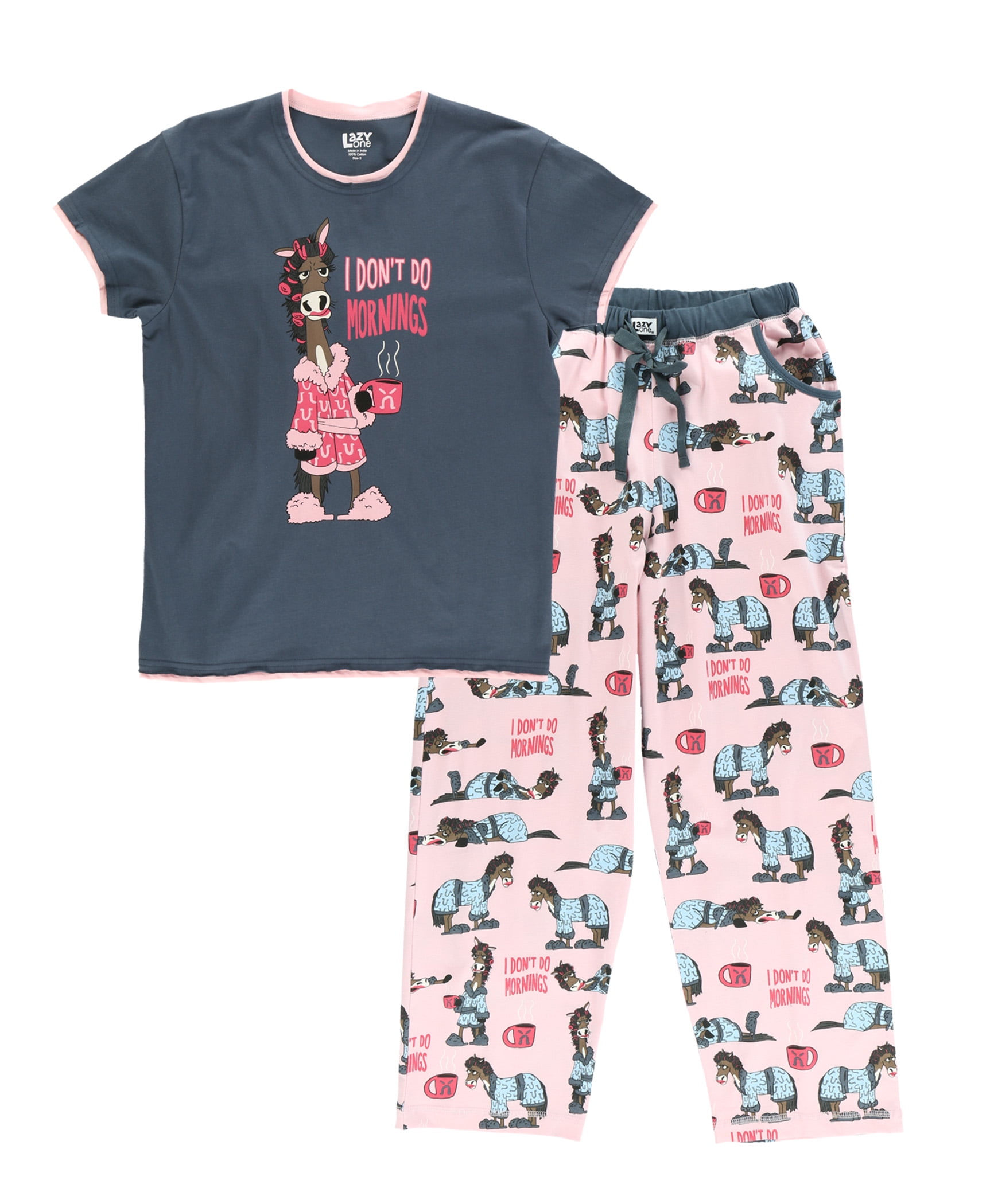 Lazy One Women's Pajama Set, Short Sleeves with Cute Prints, Relaxed ...
