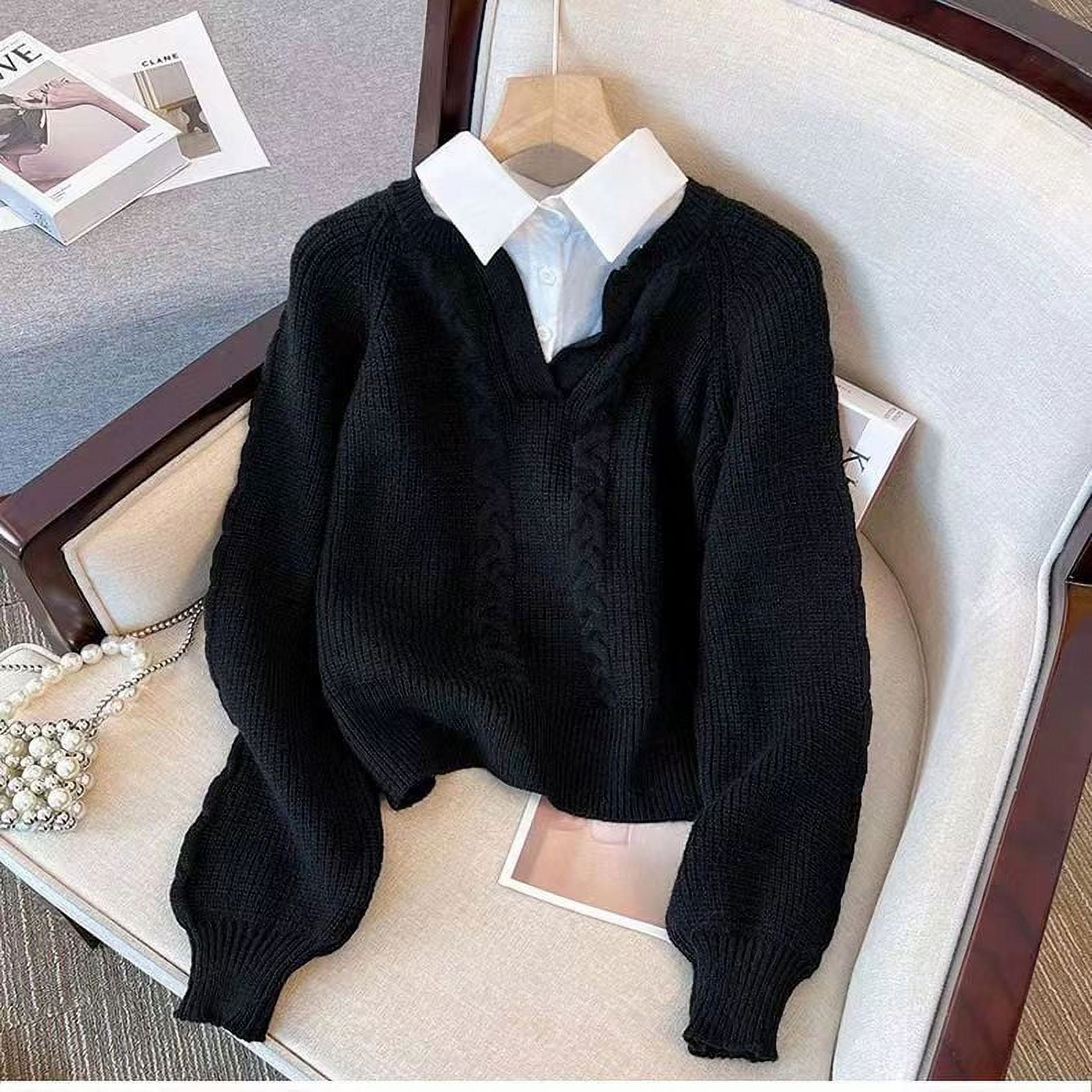 Lazy Retro Design with Fake Two Sweaters for Autumn and Winter Women‘s ...