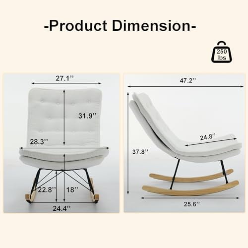 Lazy Rocking Chair,Comfortable Lounge Chair with Wide Backrest and Seat ...