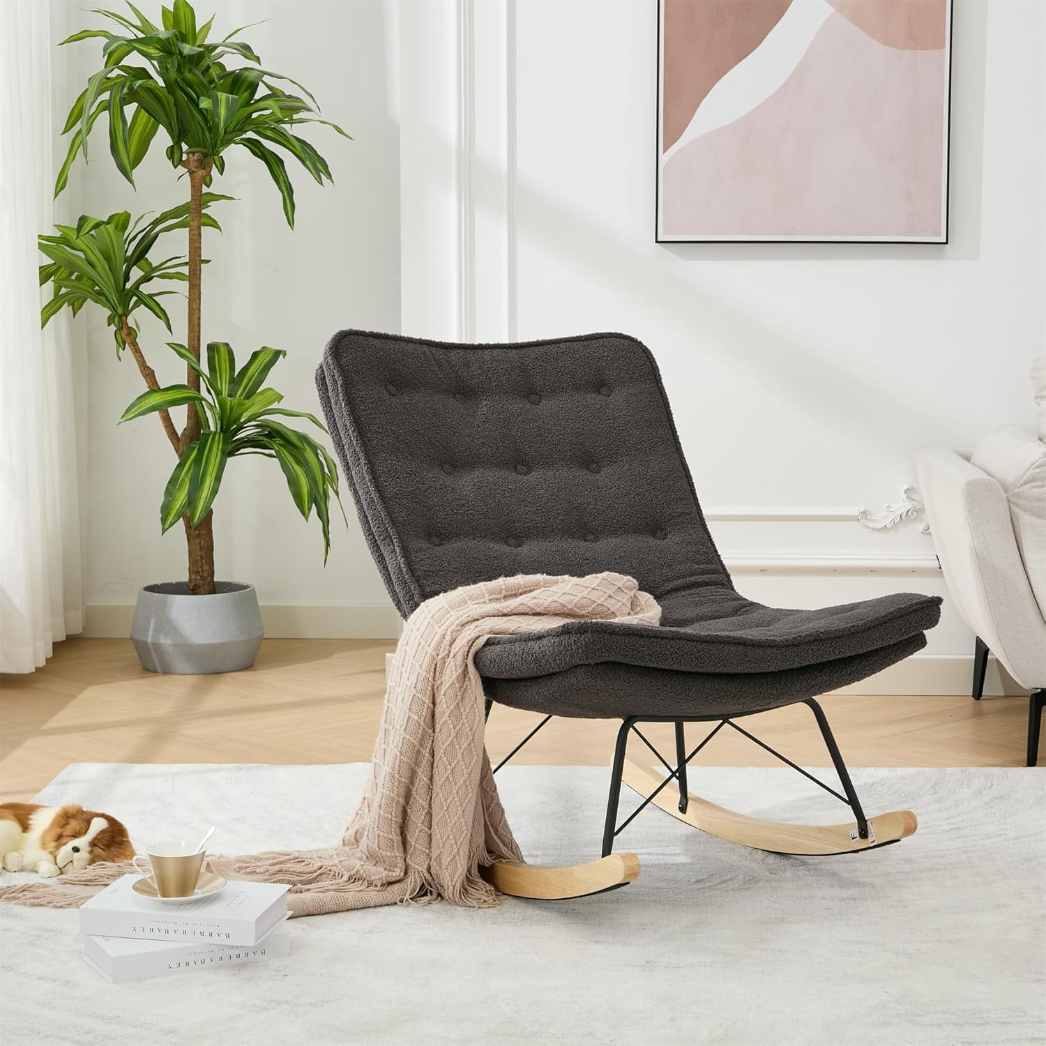 Lazy Rocking Chair, Comfortable Lounge Chair with Wide Backrest and ...