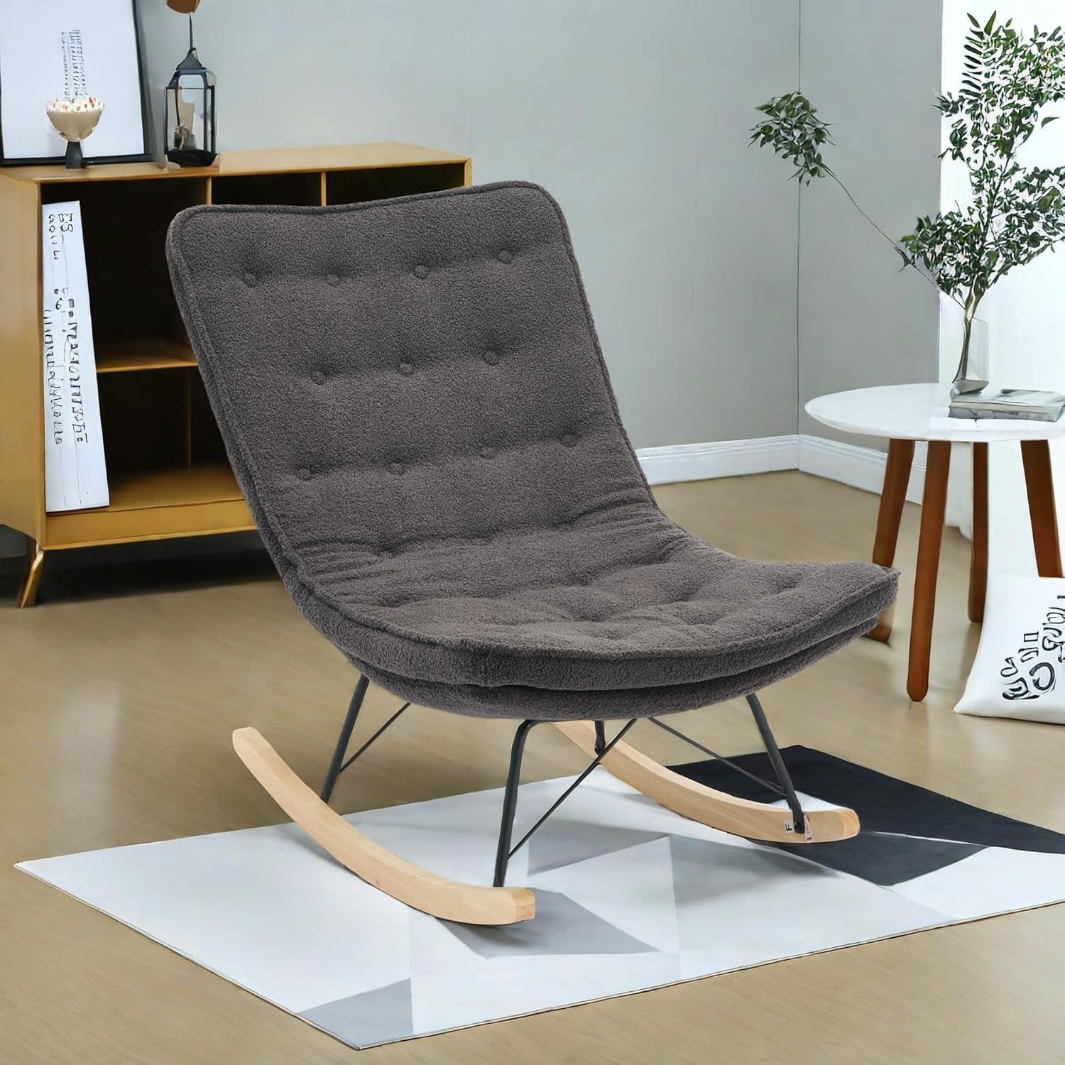 Lazy Rocking Chair, Teddy Upholstered Armless Rocker Chair with Wide ...
