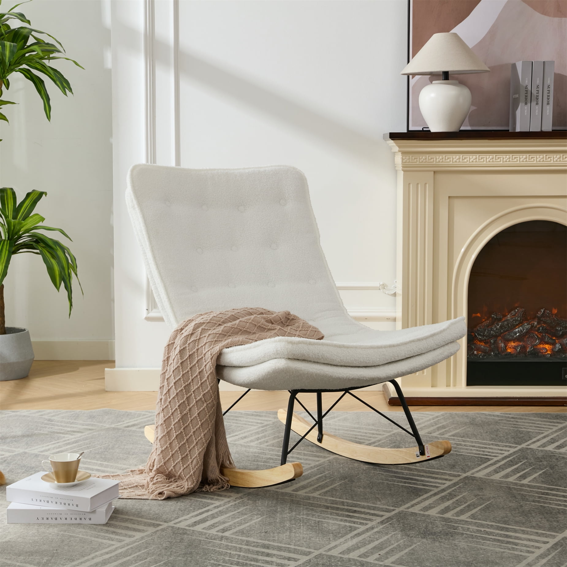 Lazy Rocking Chair with Wide Backrest, Comfortable Lounge Chair with ...