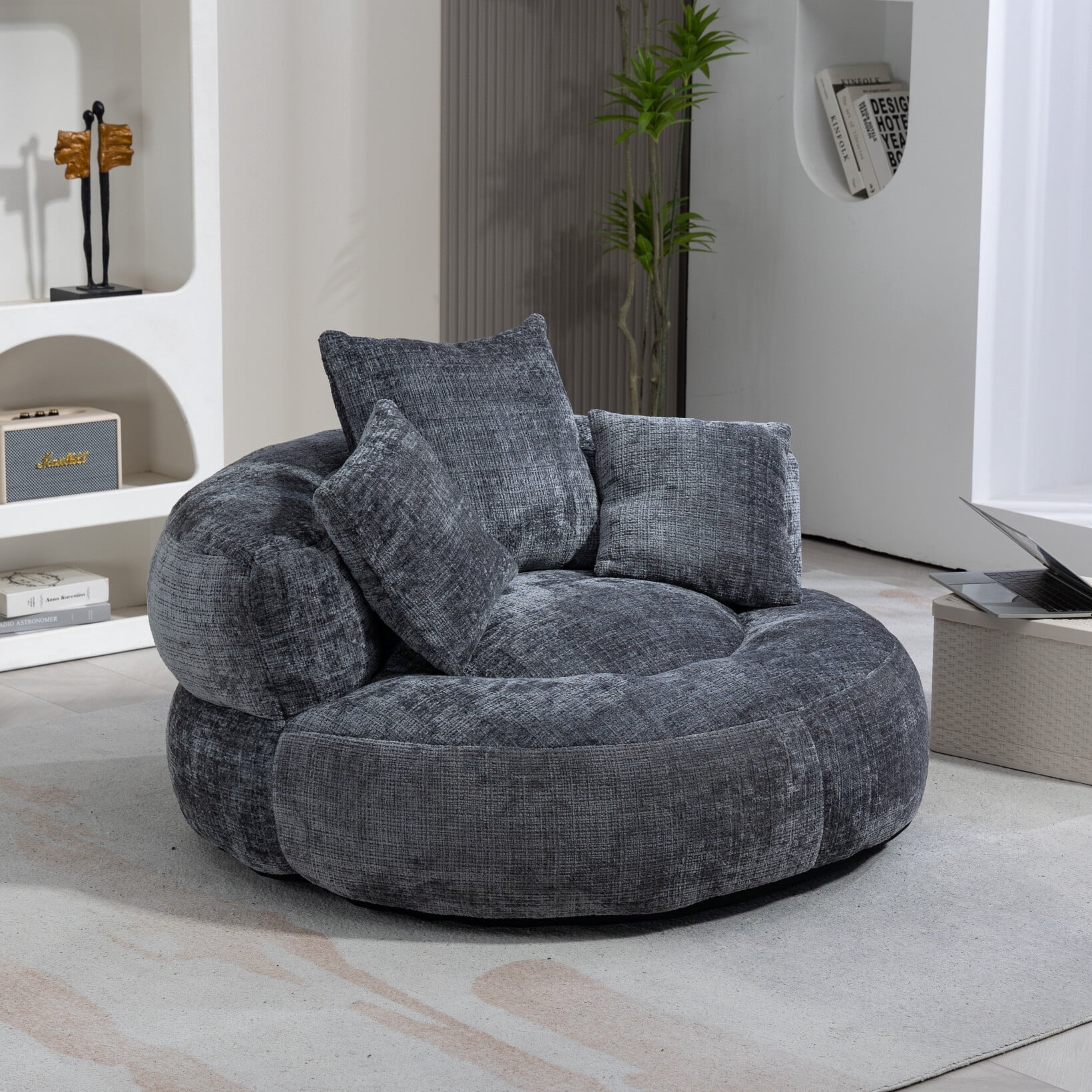 Lazy Sofa with Wrap-Around Backrest and Curved Armrests,11.81”High Back ...