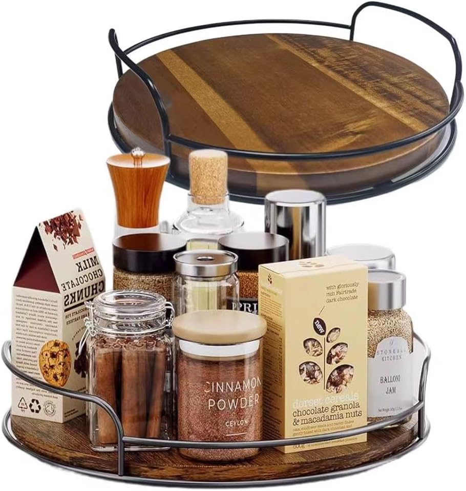 Lazy Susan Organizer 2 Pack for Table Top, 10'' and 9'' Wooden Lazy ...