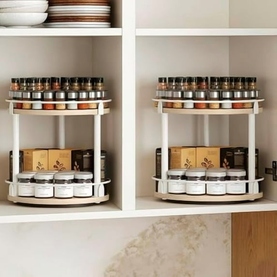 Lazy Susan Organizer, Rotating Spice Rack, 2 Tier Spice Turntable ...