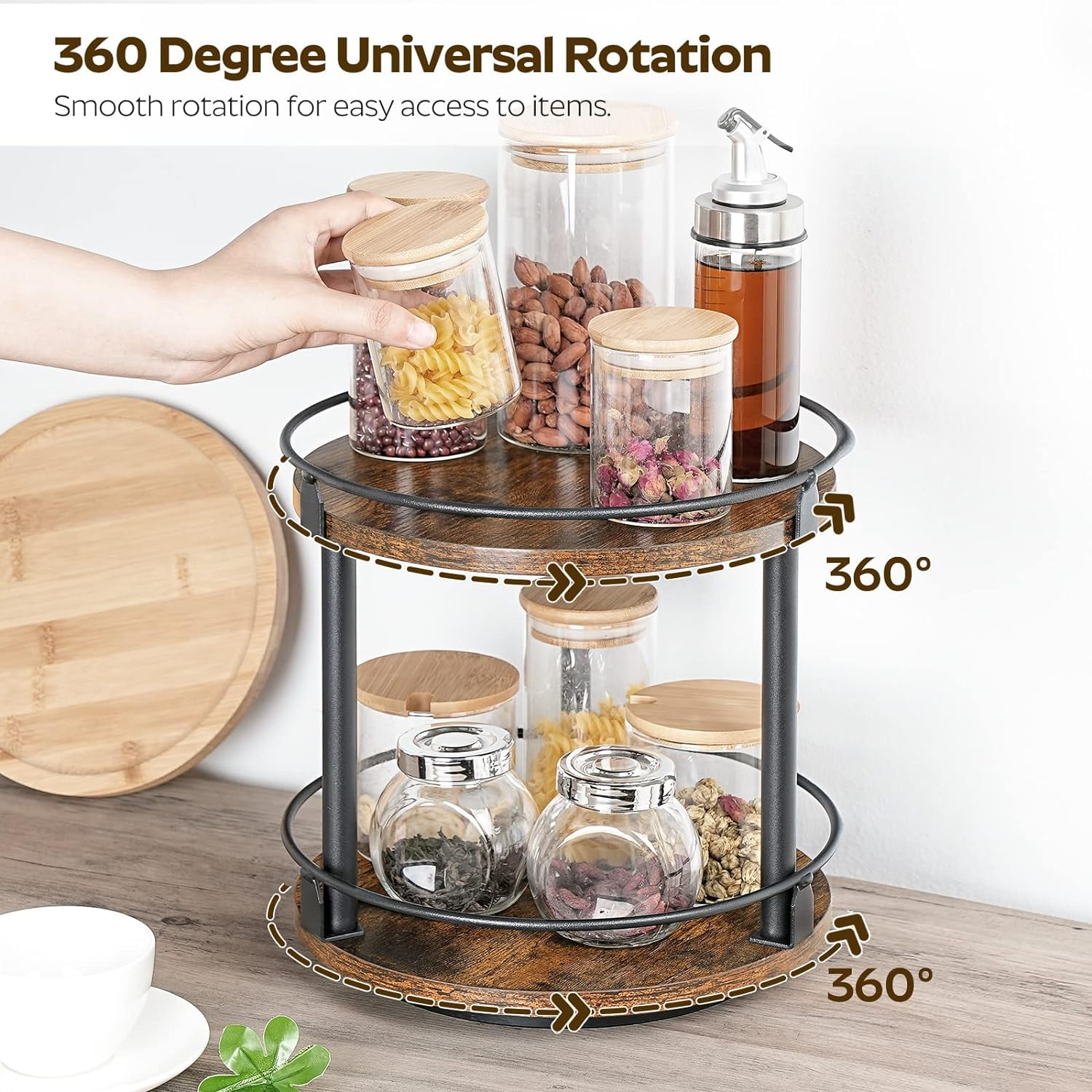 Lazy Susan Organizer, Rotating Spice Rack, 2 Tier Spice Turntable ...