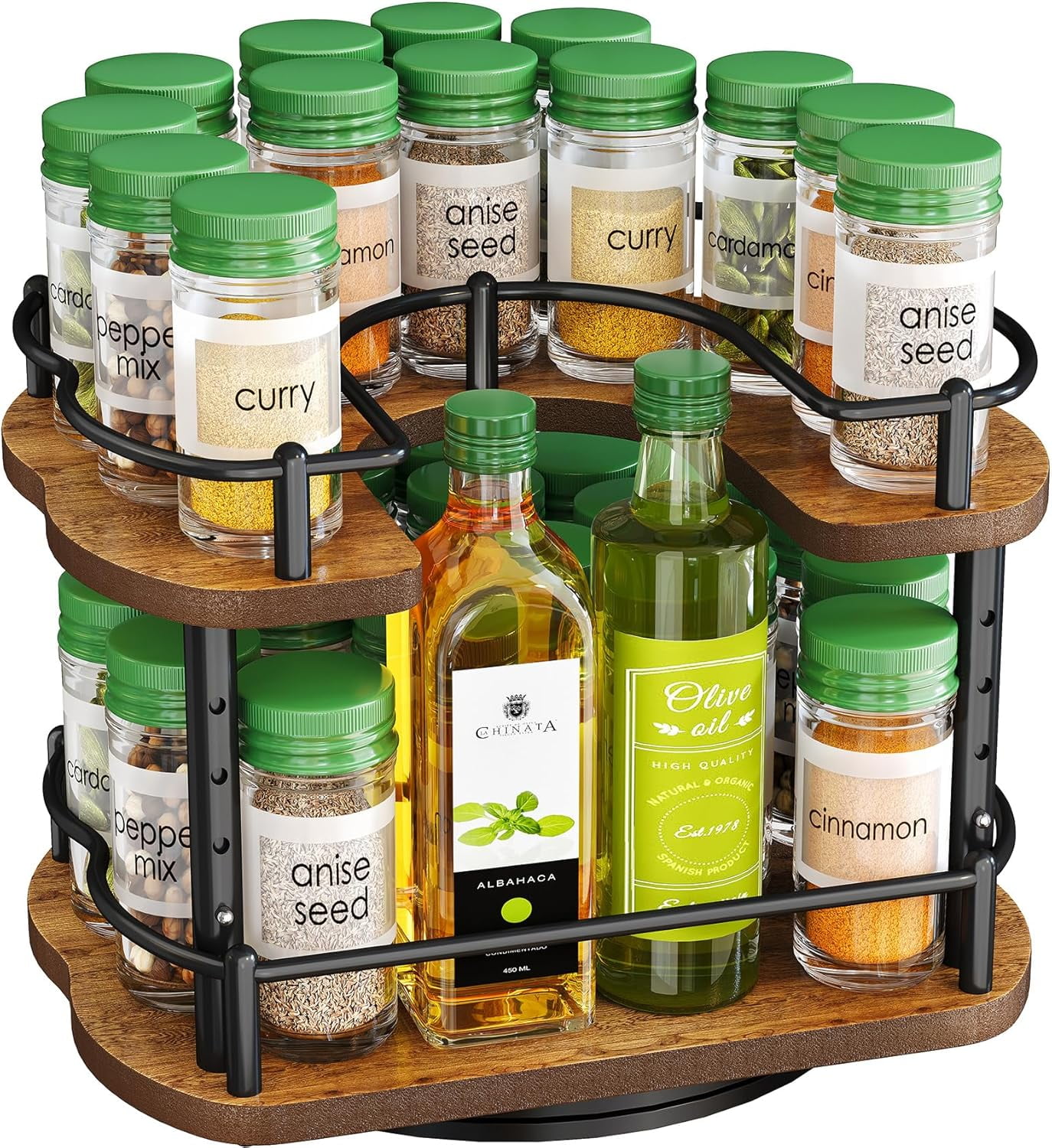 Lazy Susan Organizer Spice Rack for Cabinet - Height Adjustable ...