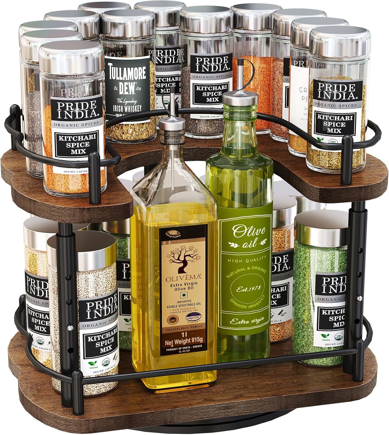 Lazy Susan Organizer Spice Rack - Height Adjustable Rotating Lazy ...