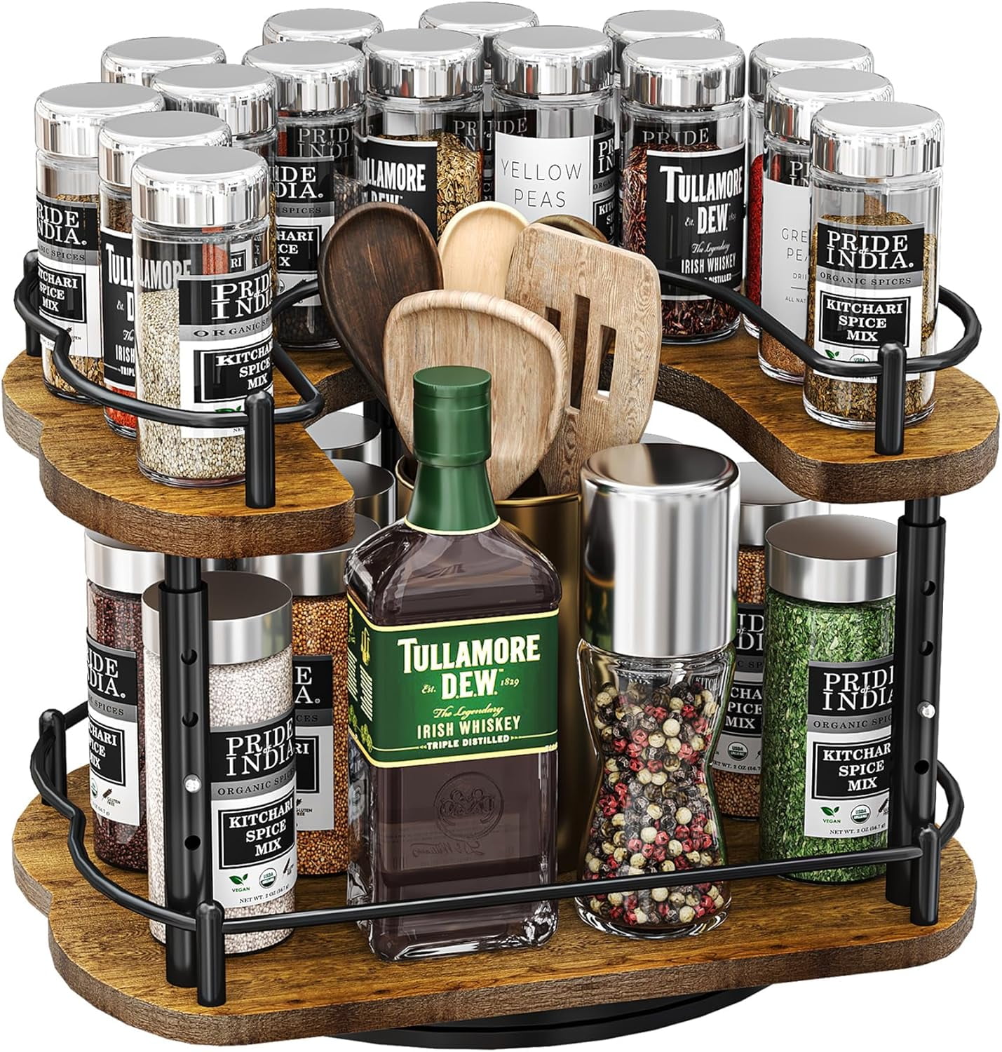 Lazy Susan Organizer Spice Rack - Height Adjustable Rotating Lazy ...