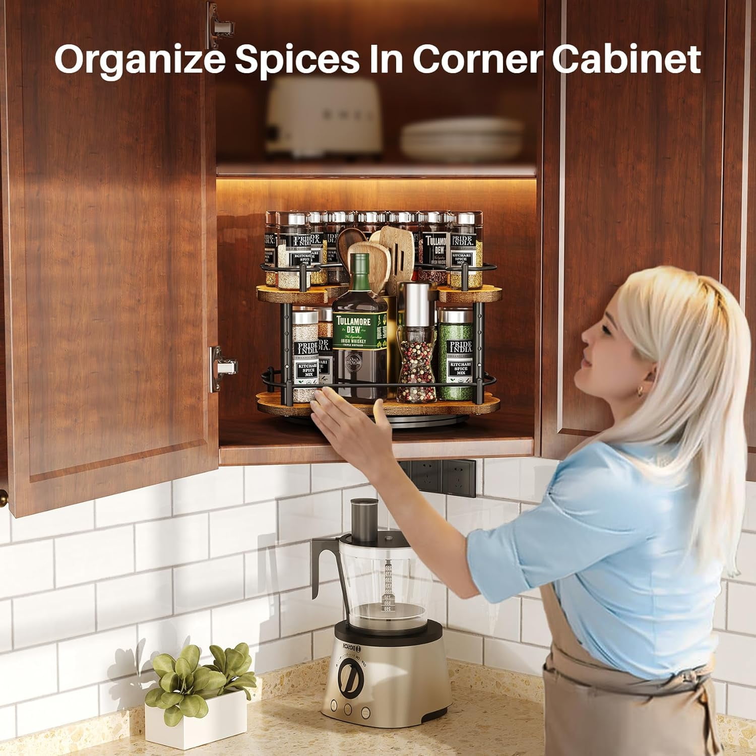 Lazy Susan Organizer Spice Rack - Spice Organization for Cabinet Height ...