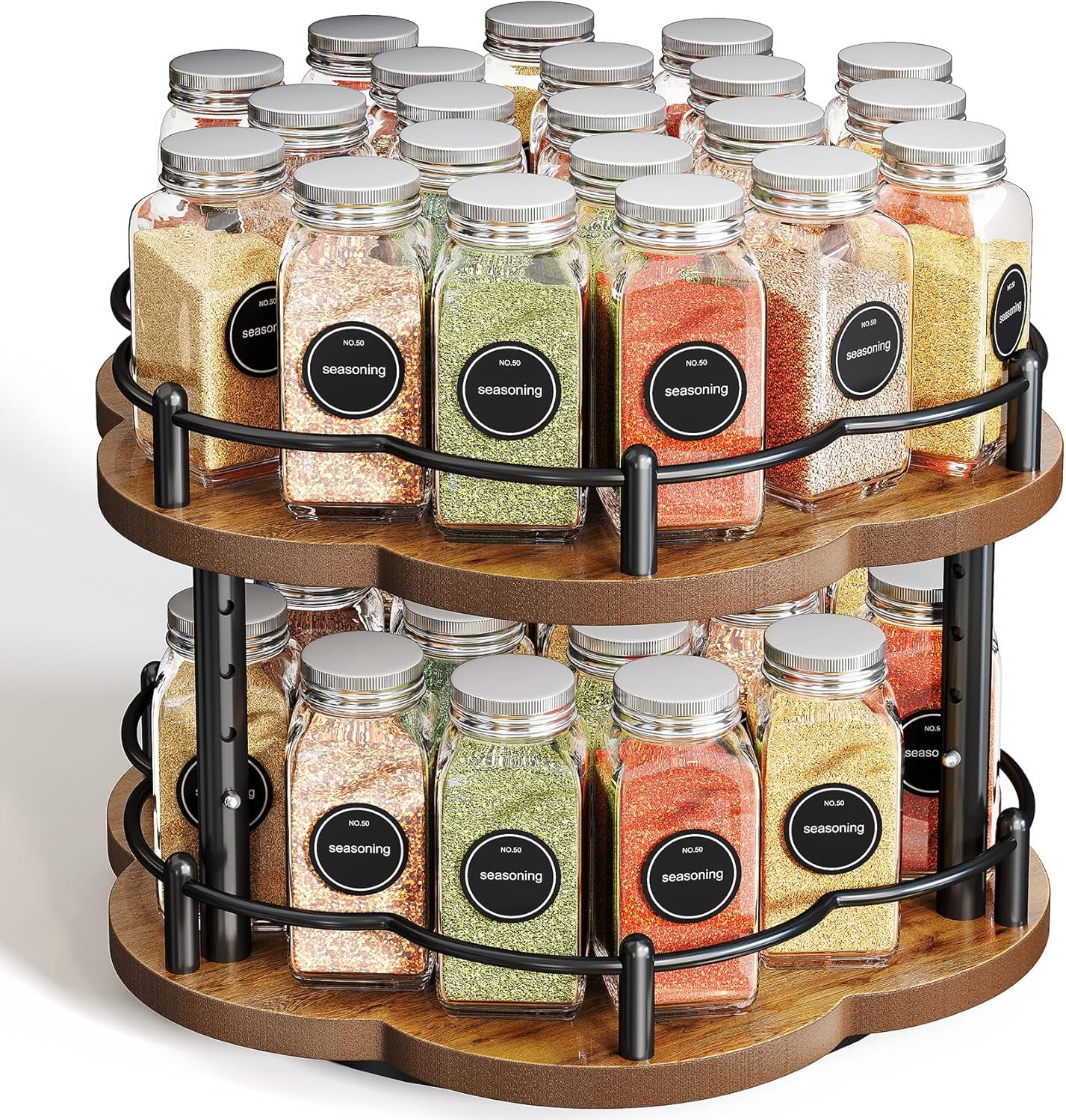 Lazy Susan Spice Rack Organizer - 2 Tier Wood Turntable for Countertop ...