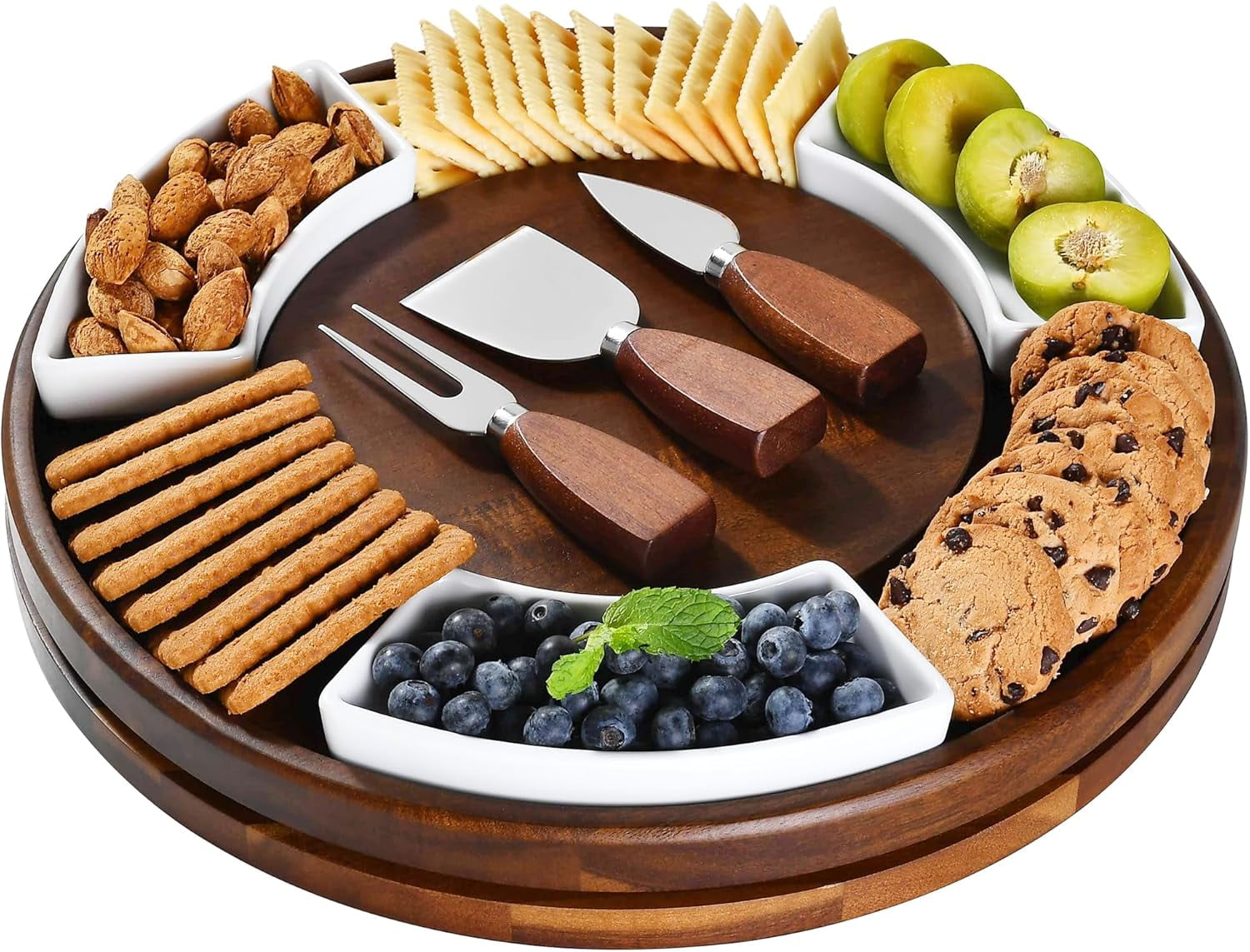 Lazy Susan Table Top Cheeseboard- Acacia Wood Rotating Serving Platter ...