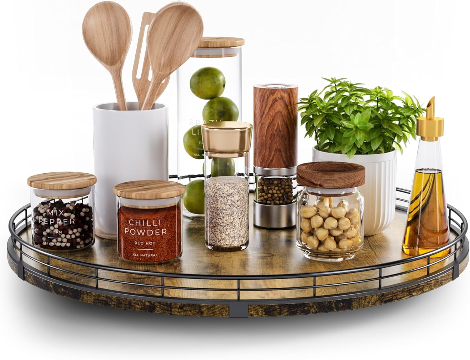 Lazy Susan Turntable Organizer for Table Top, 18’’ Round Wooden Lazy ...