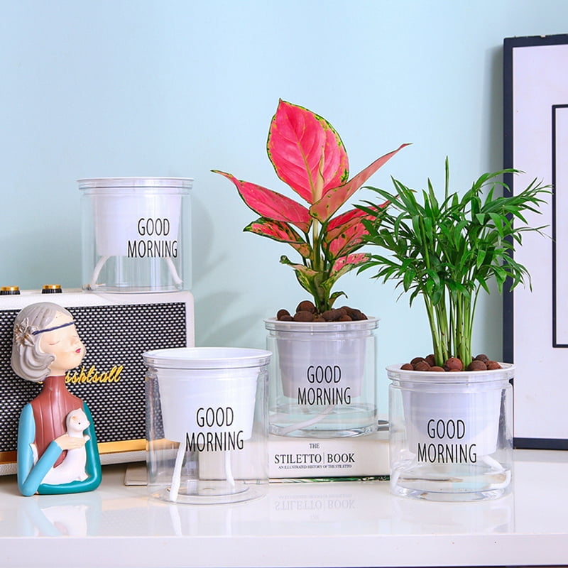 Lazy Transparent Double Layer Plastic Self Watering Hydroponic Flower ...