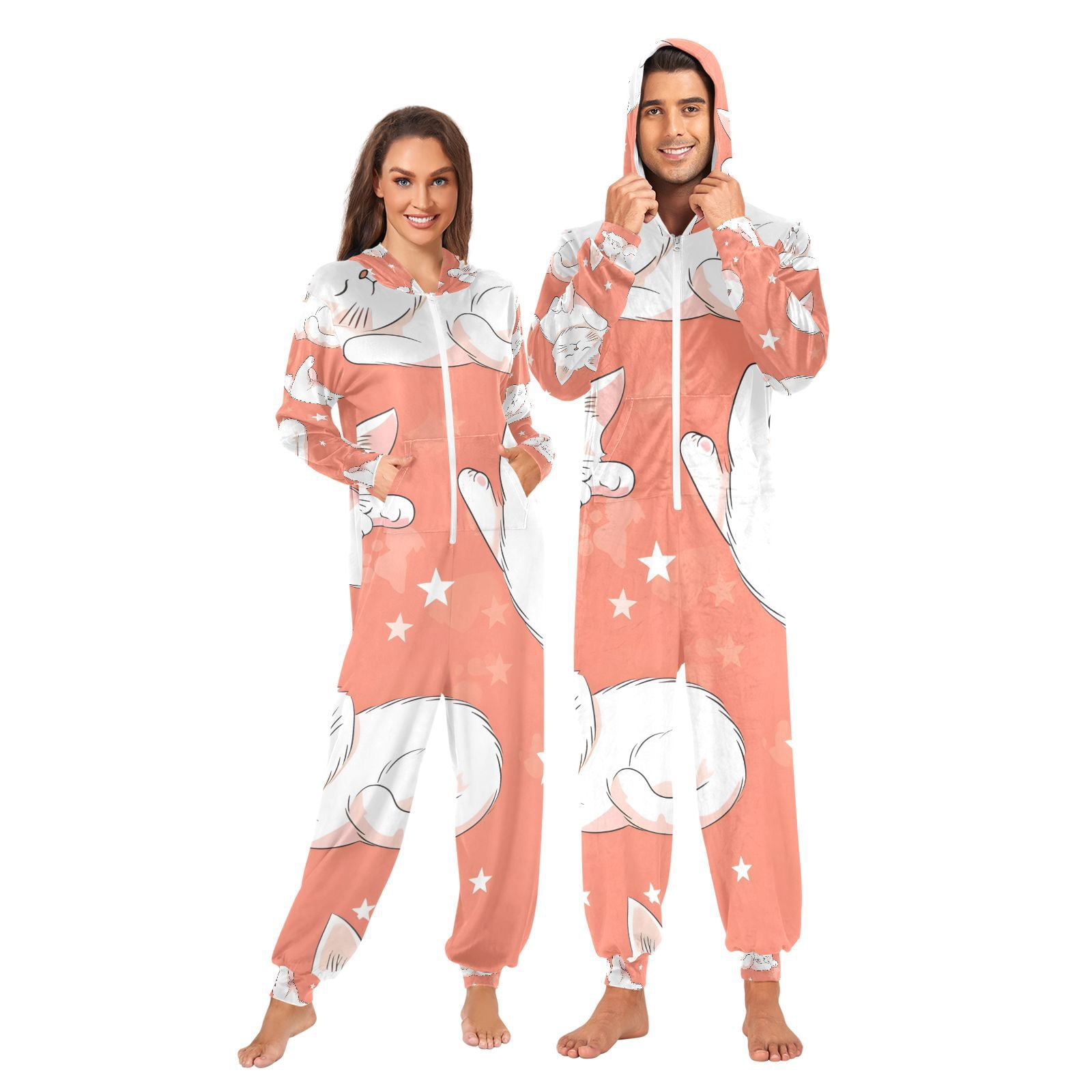 Lazy White Cats Adult Onesie Pajamas Slim Fit Christmas One Piece Suit ...
