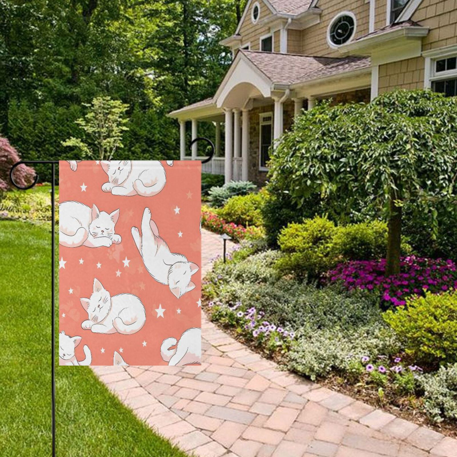 Lazy White Cats Garden Flag Double Sided 12 x 18 Inch Outside Yard ...