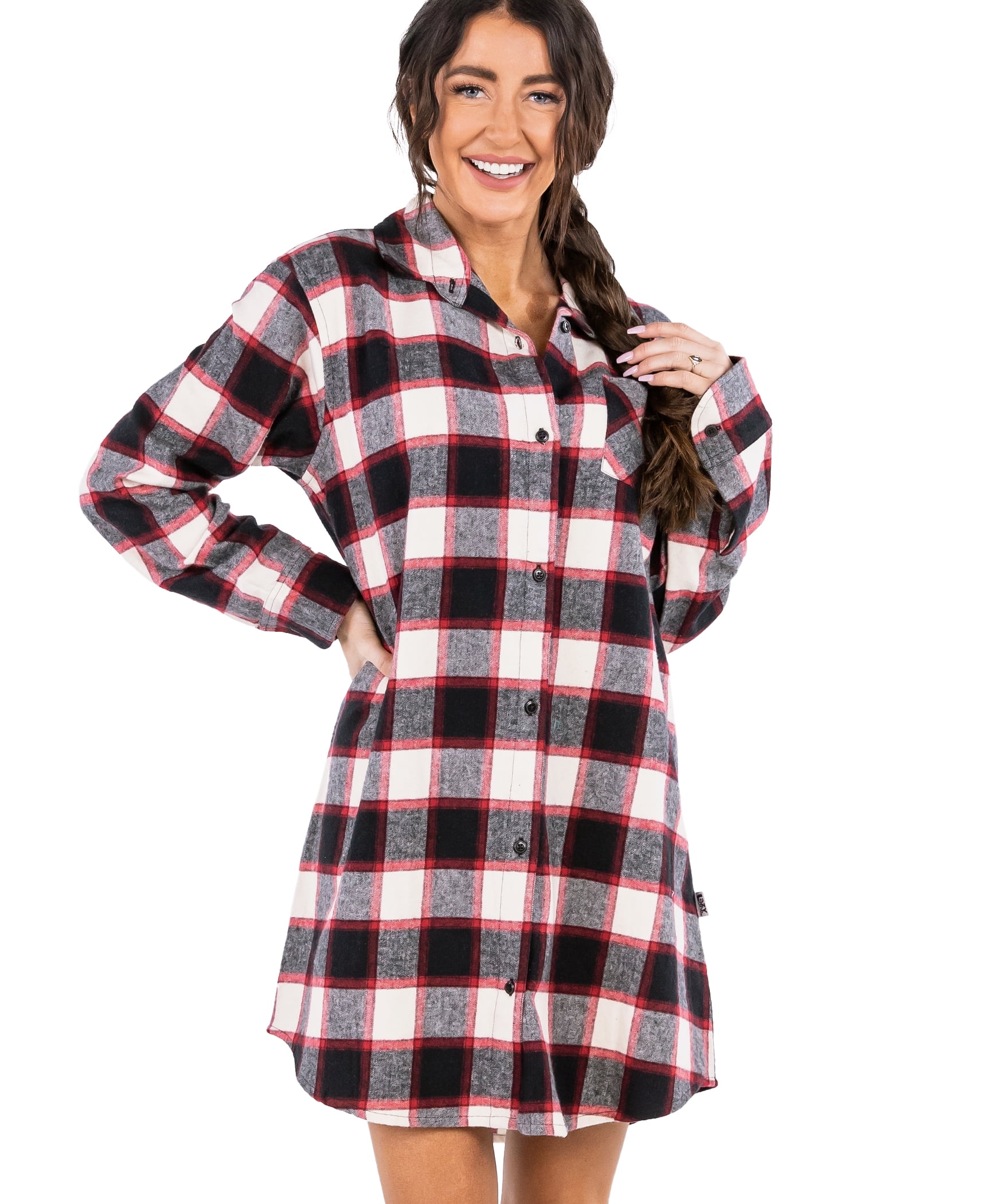 LazyOne Button-Up Cotton Sleepshirt, Lightweight Flannel Nightwear for ...