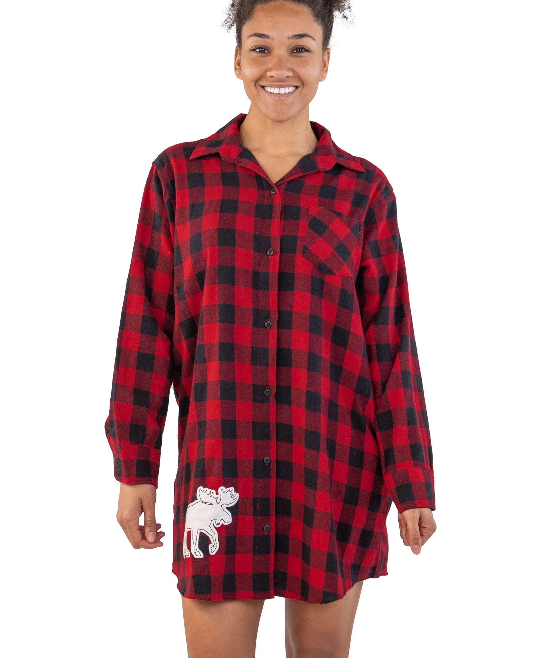 LazyOne Button-up Sleepshirt, Nightshirts for Women, Red Plaid, L/XL ...