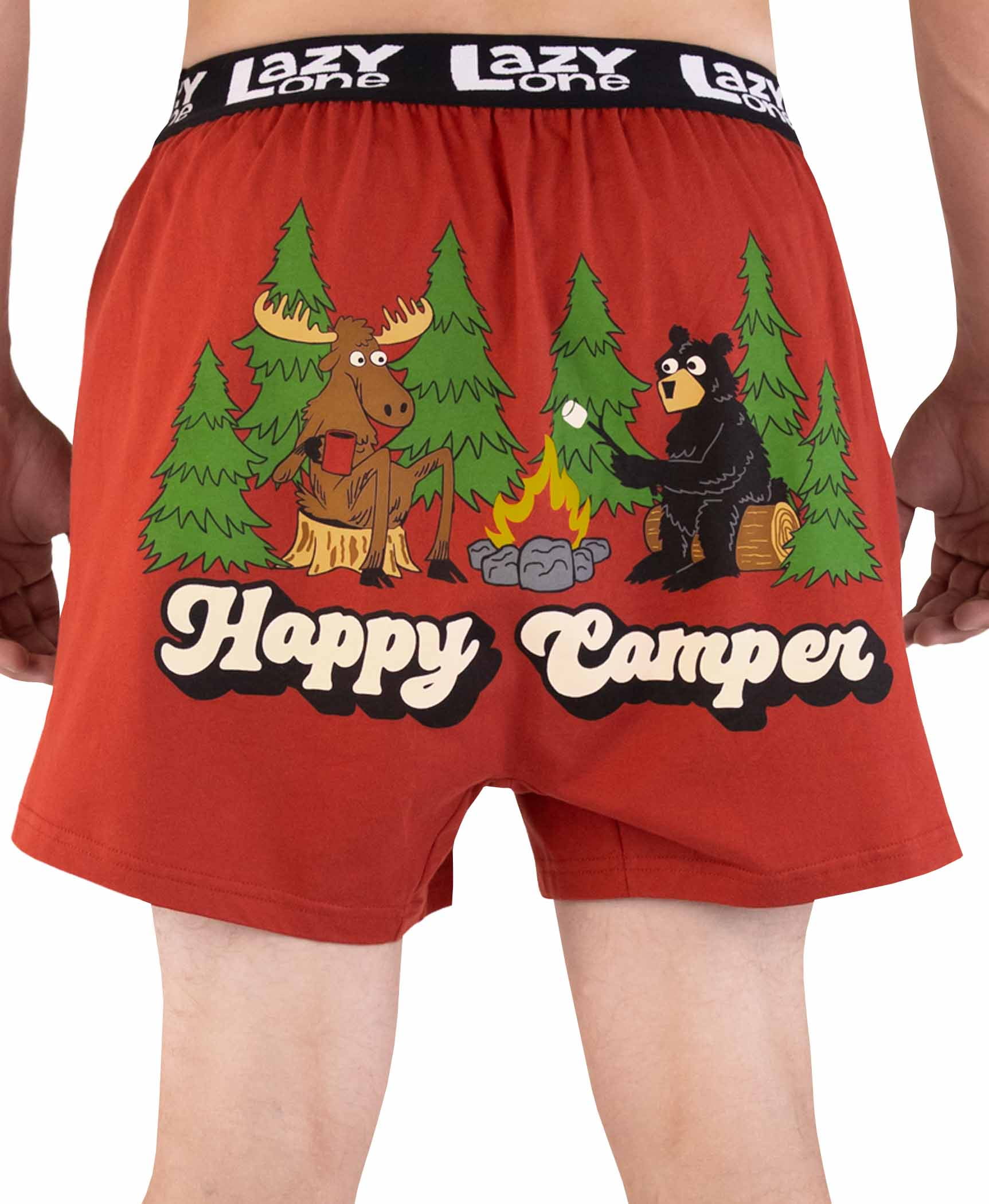 LazyOne Funny Animal Boxers, Happy Camper Red, Humorous Underwear, Gag ...
