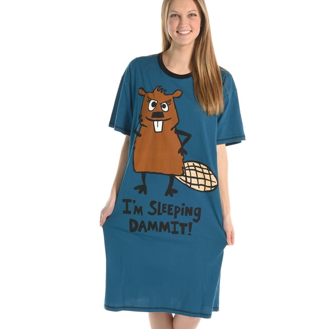 LazyOne Women's Nightshirt, Animal Design, Beaver, 'Don't Mess With Me ...