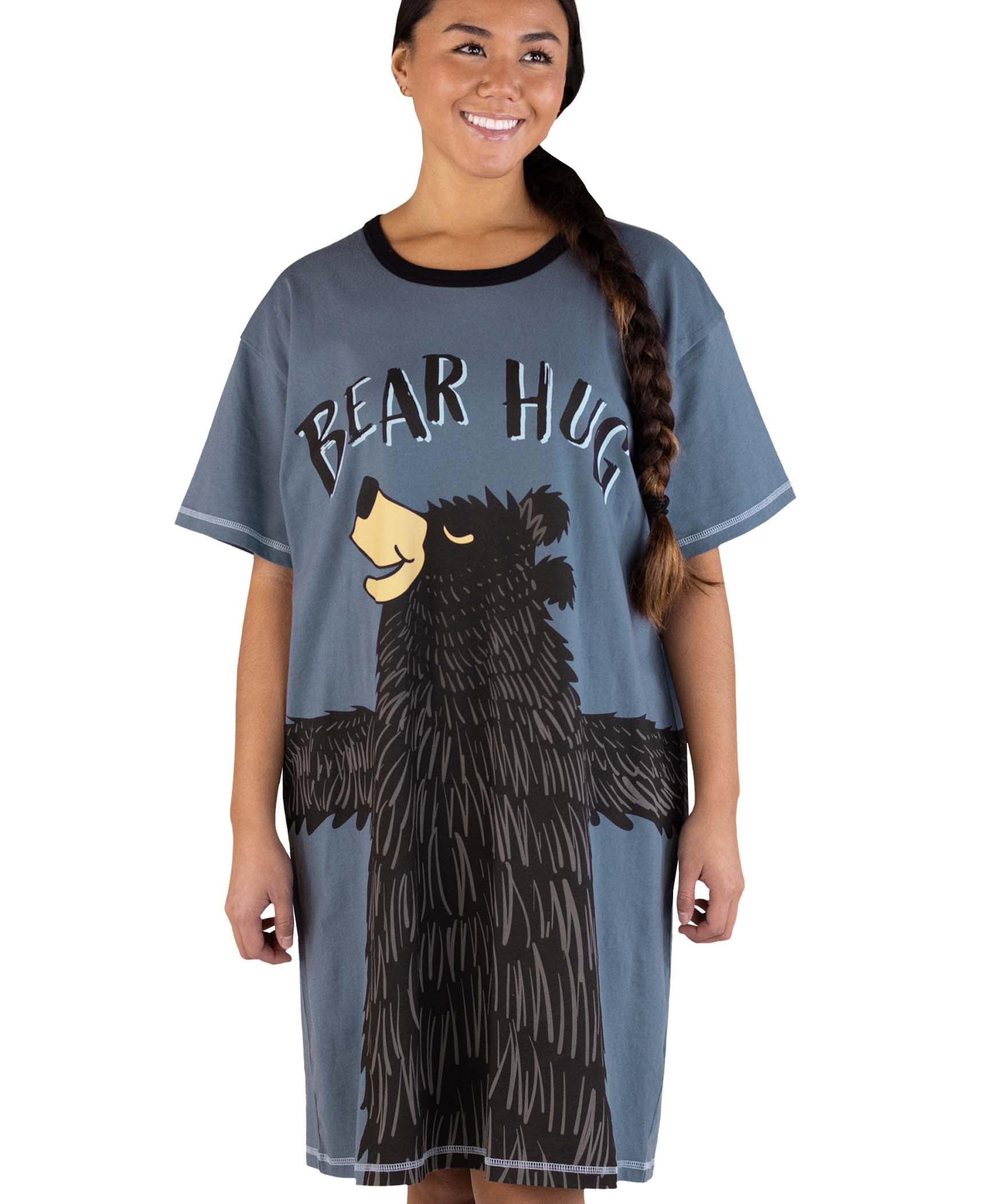 LazyOne Nightshirts for Women, Animal Designs Sleepshirt (Bear Hug Blue ...