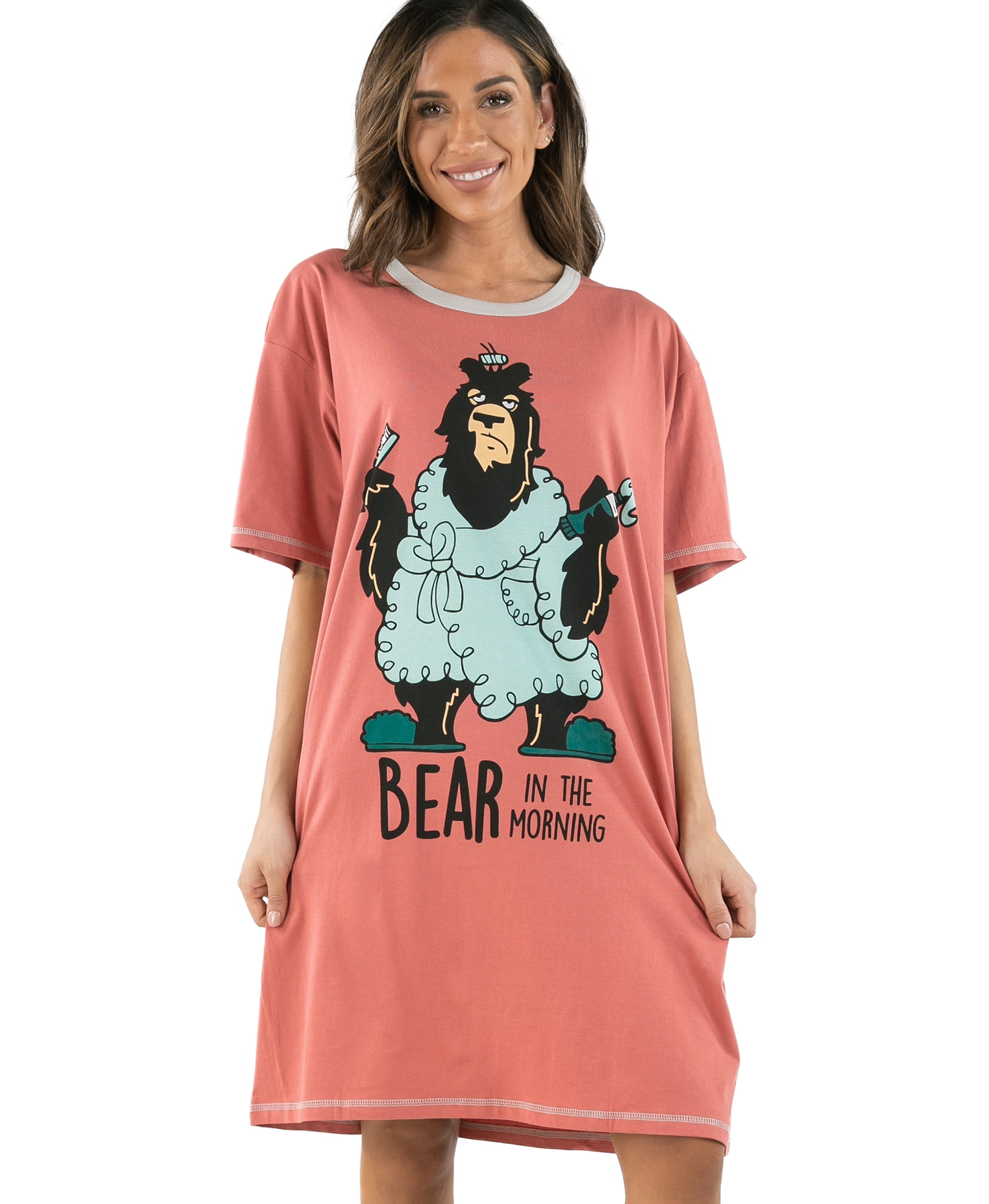 LazyOne Nightshirts for Women, Animal Designs Sleepshirt (Bear in AM ...