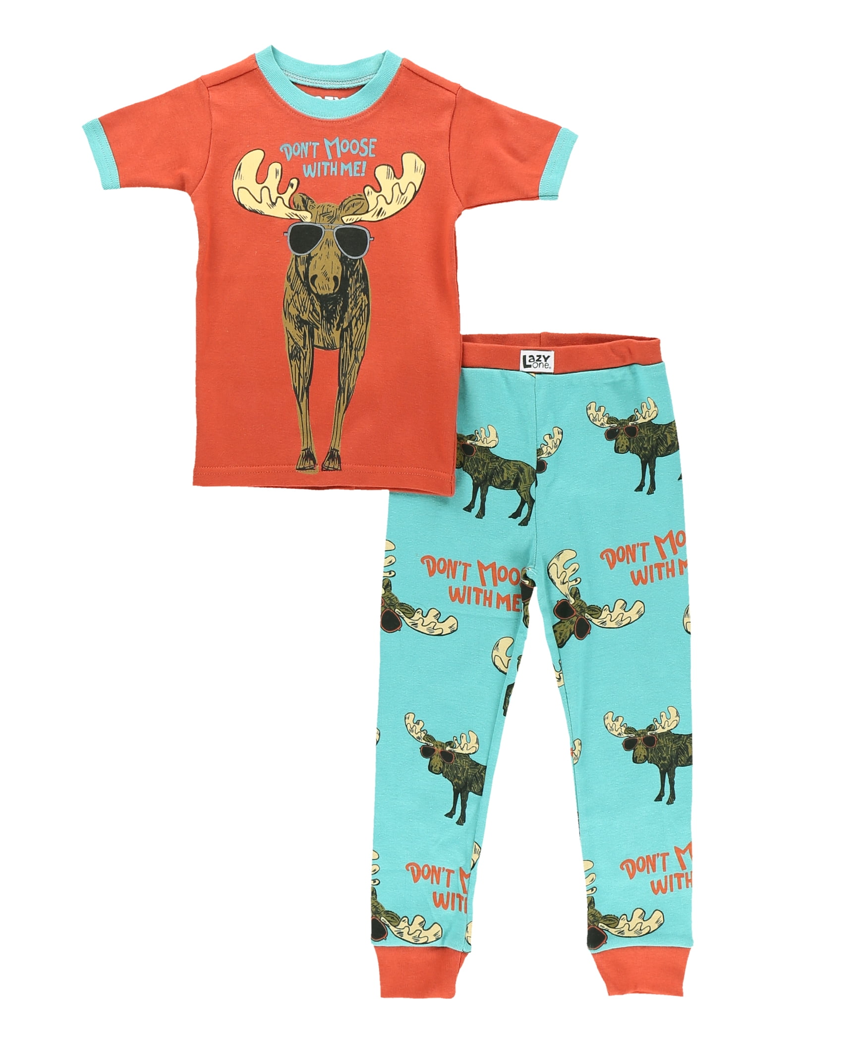 LazyOne Short-Sleeve PJ Sets for Girls and Boys, Don't Moose With Me ...