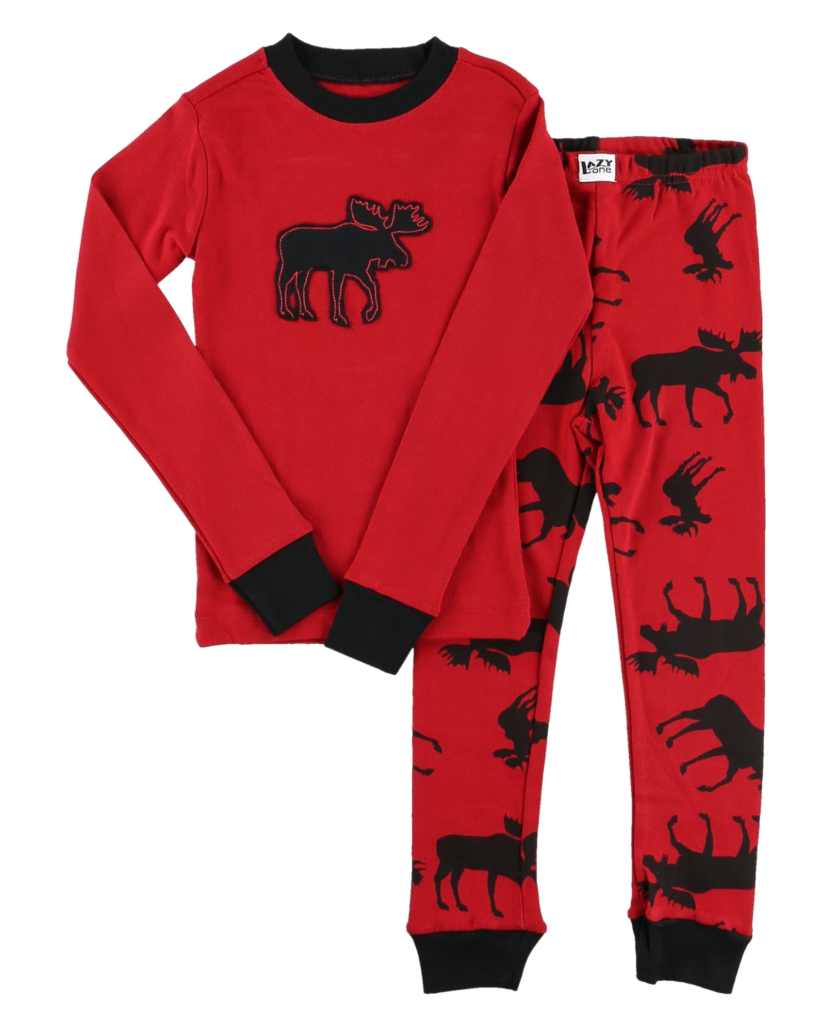 LazyOne Warm Long-Sleeve PJ Sets for Girls and Boys, Classic Moose ...