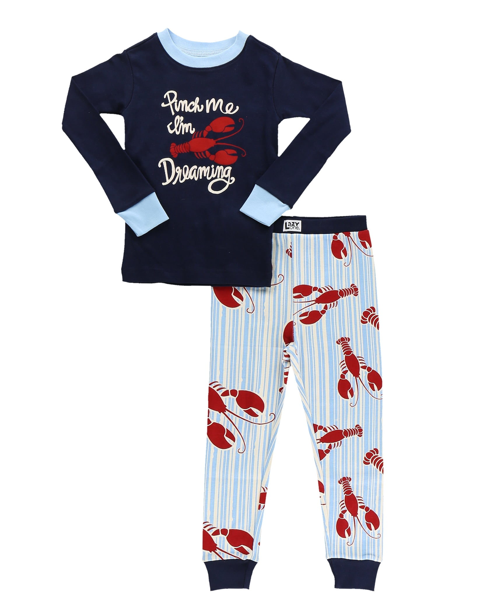 LazyOne Warm Long-Sleeve PJ Sets for Girls and Boys, Lobster Stripe ...