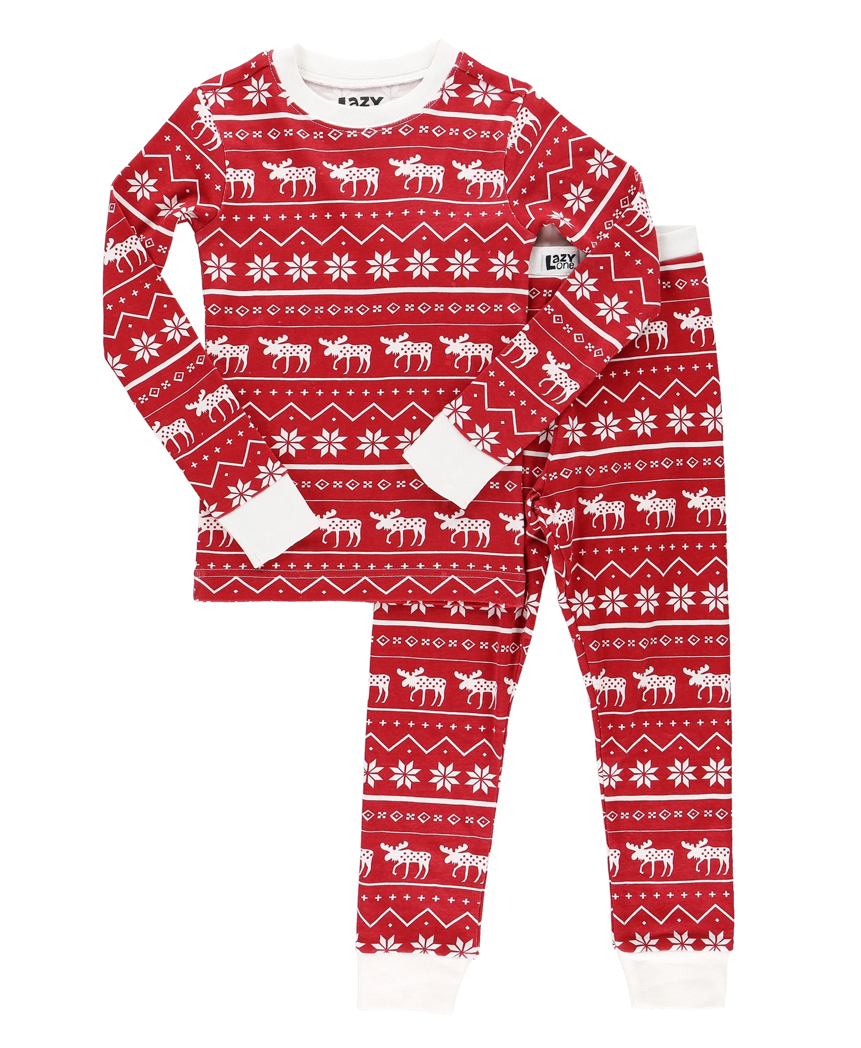 LazyOne Warm Long-Sleeve PJ Sets for Girls and Boys, Nordic Moose ...