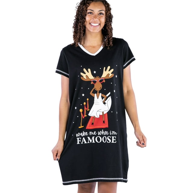 LazyOne Women's Nightgown, Funny V-Neck Sleep Shirt for Women (Famoose ...