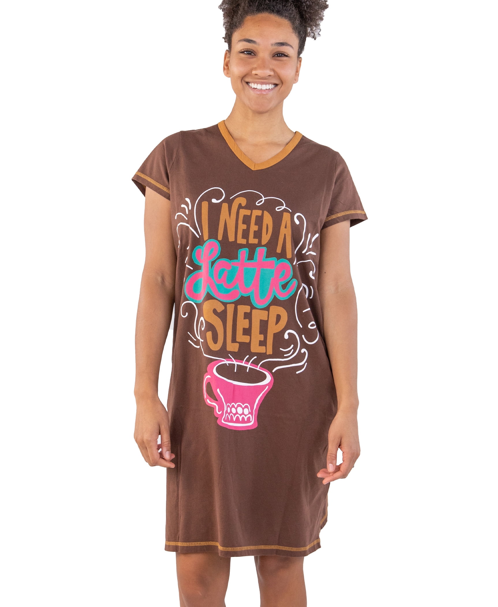 Lazy One Women's V-Neck Nightgown, Funny Coffee Print, Soft Cotton ...