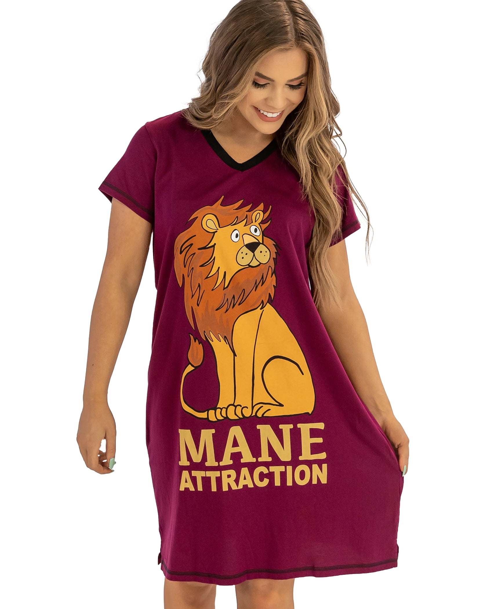 LazyOne Women's Nightgown, Funny V-Neck Sleep Shirt for Women (Mane ...