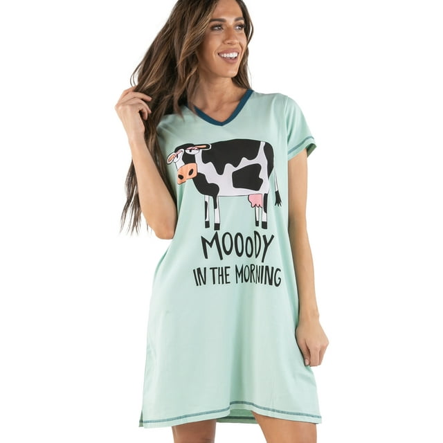 LazyOne Women's Nightgown, Funny V-Neck Sleep Shirt for Women (Moody In ...