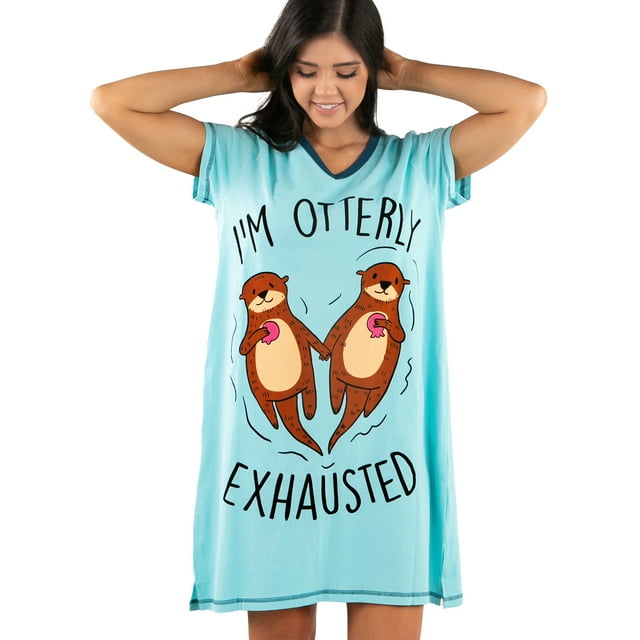 LazyOne Women's Nightgown, Funny V-Neck Sleep Shirt for Women (Otterly ...