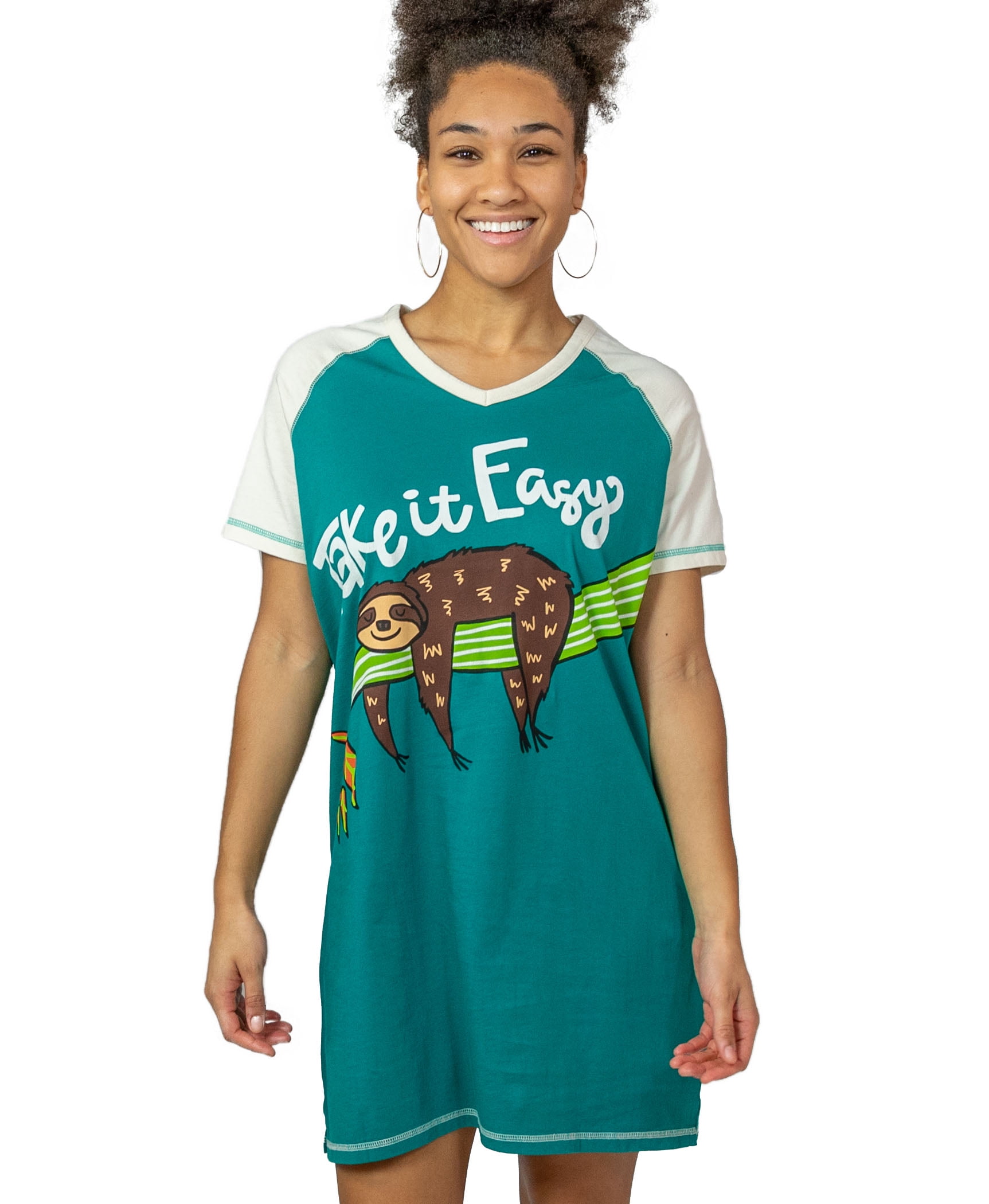 LazyOne Women's Nightgown, Funny V-Neck Sleep Shirt for Women (Sloth, L ...