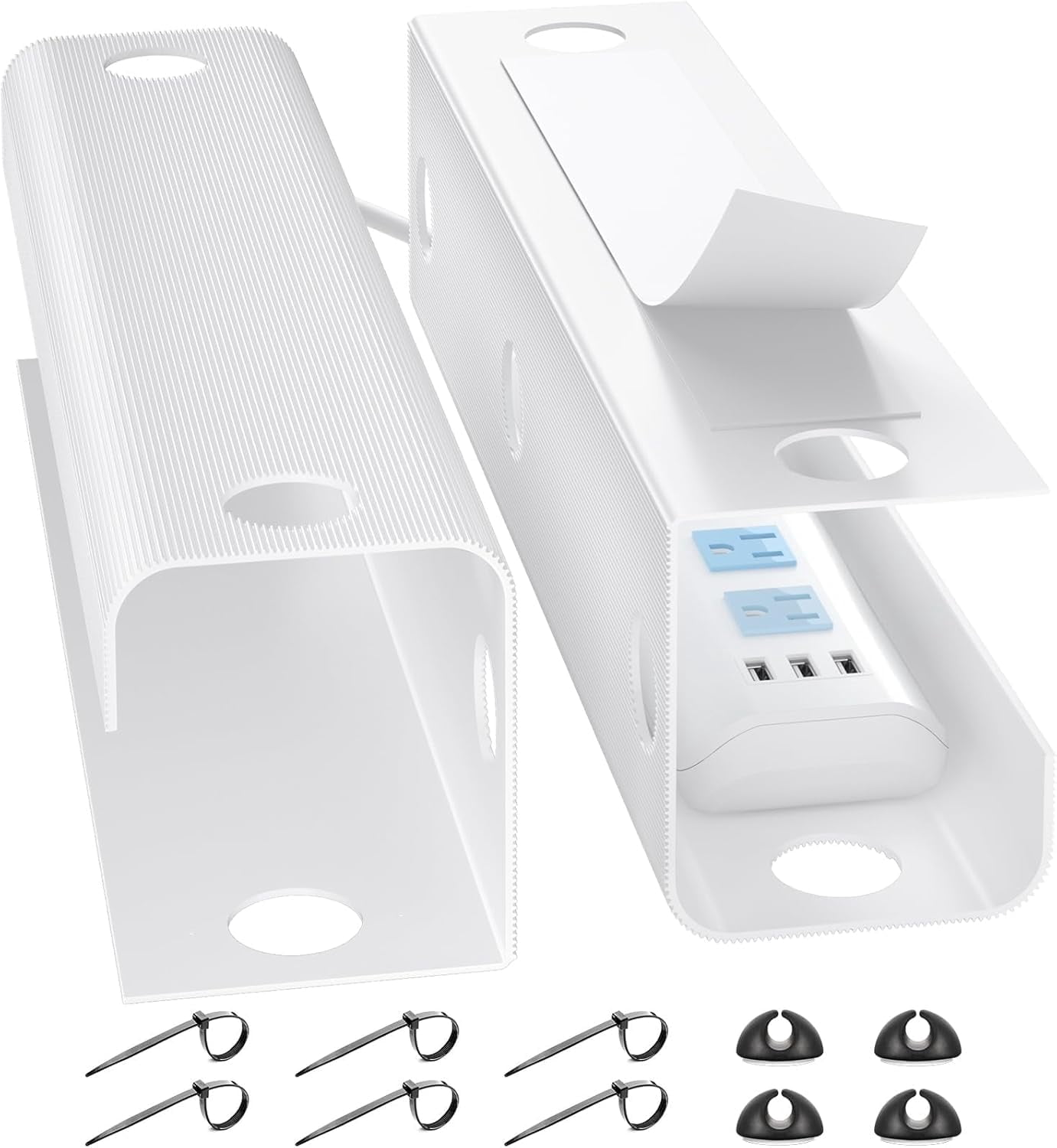 LazySpin Under Desk Wire Cable Management Organizers Tray 2 Pack, White ...