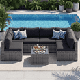 LazySunsets 7 Pieces Patio Conversation Set, Rattan Wicker Outdoor ...