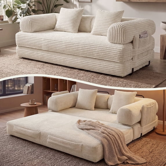 LazySunsets Sofa Bed Convertible Boneless Couch Corduroy Modular Couch ...