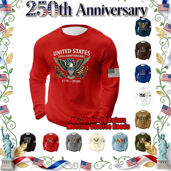 Lazyguy 1776-2026 America 250th Anniversary Tees O-Neck Long-Sleeved ...