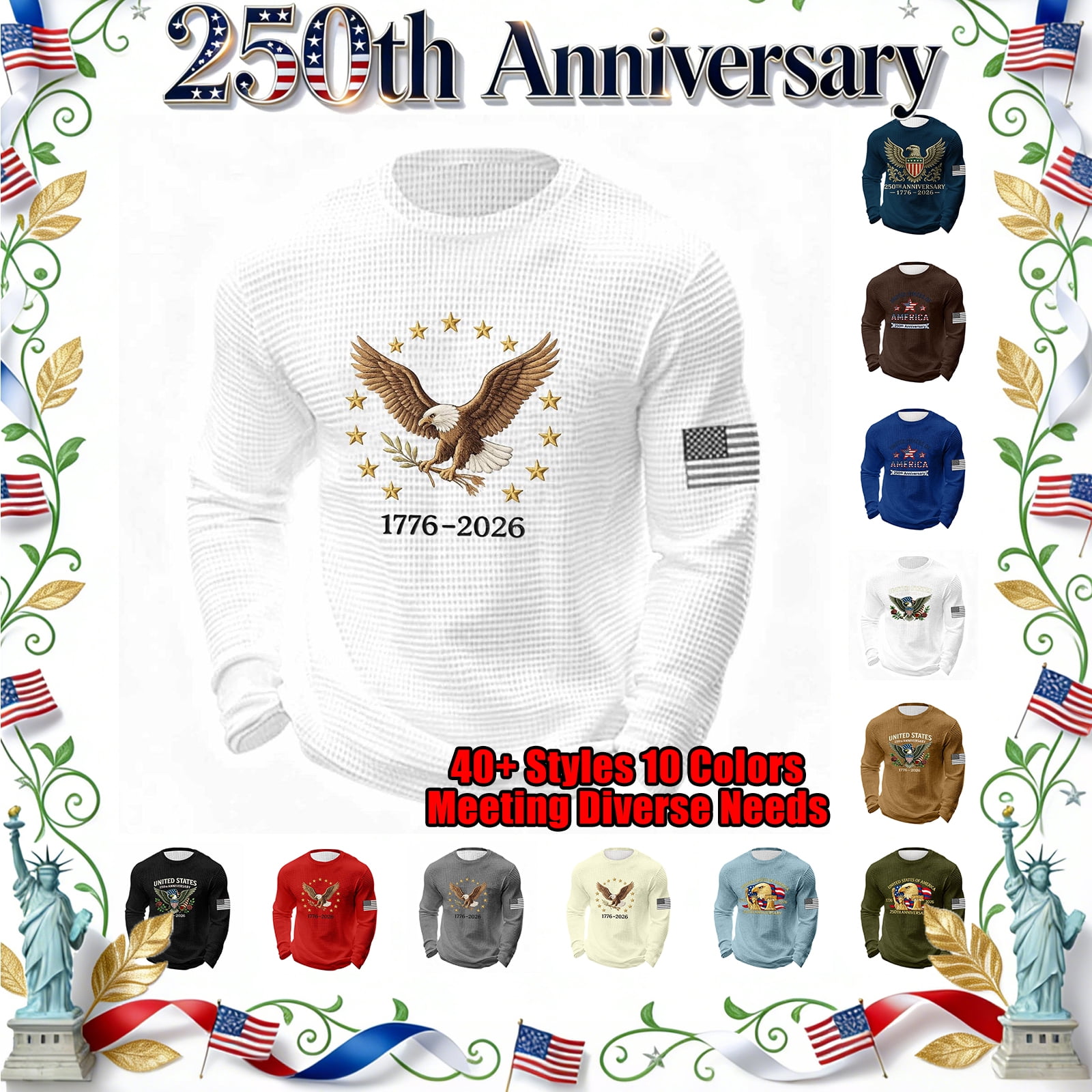 Lazyguy 1776-2026 The USA 250th Anniversary Pullover Round Neck Long ...