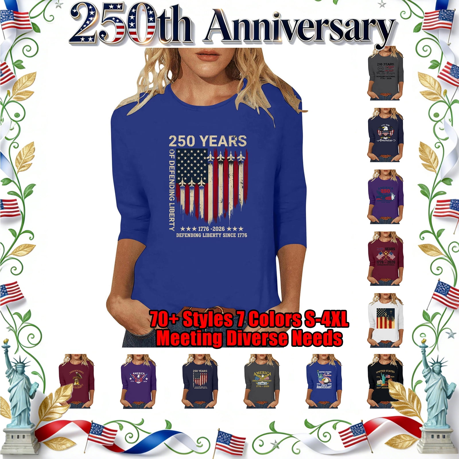 Lazyguy 1776-2026 The USA 250th Anniversary Tops Women Graphic Printed ...
