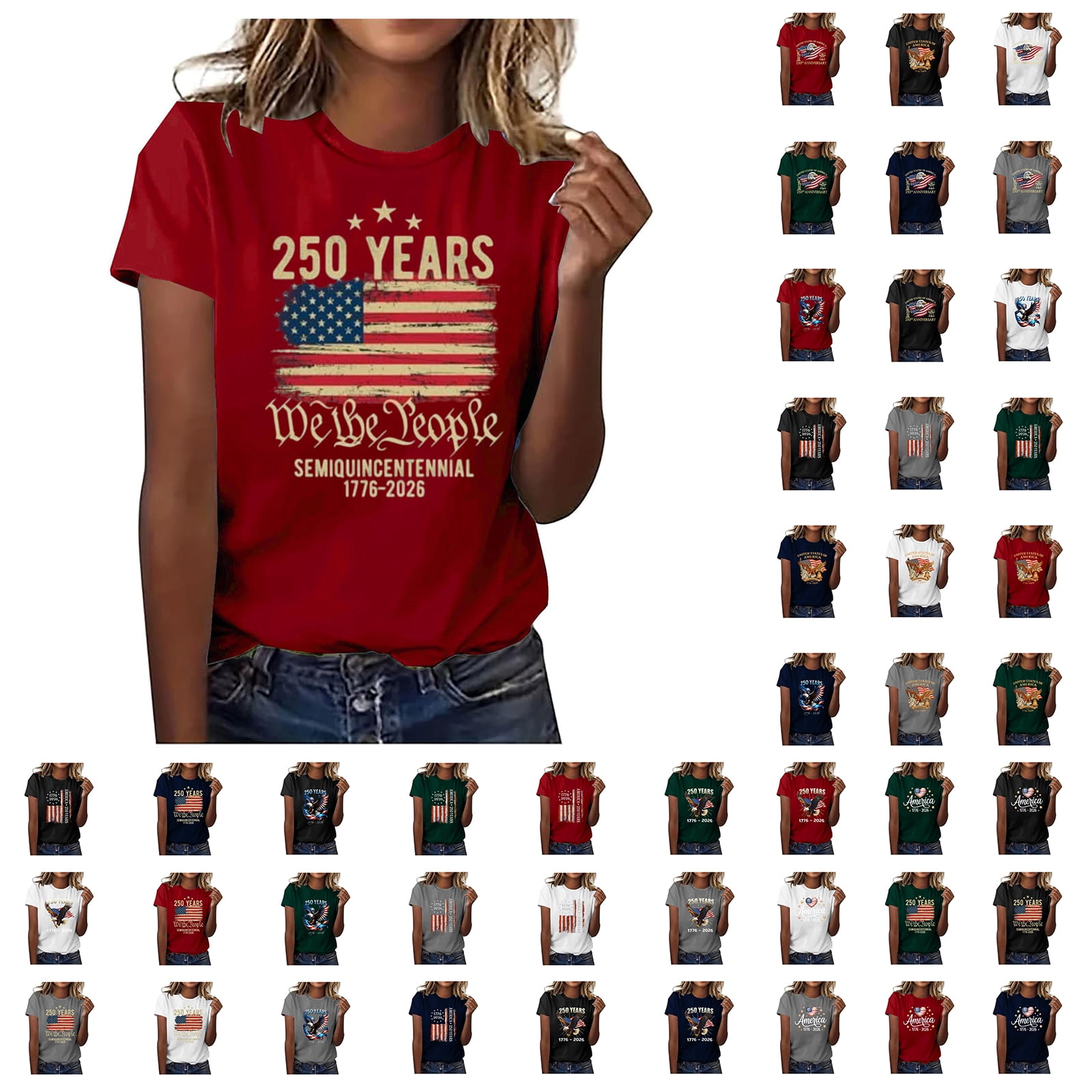Lazyguy USA 250th Anniversary Celebration Printing Patterns Casual Tops ...