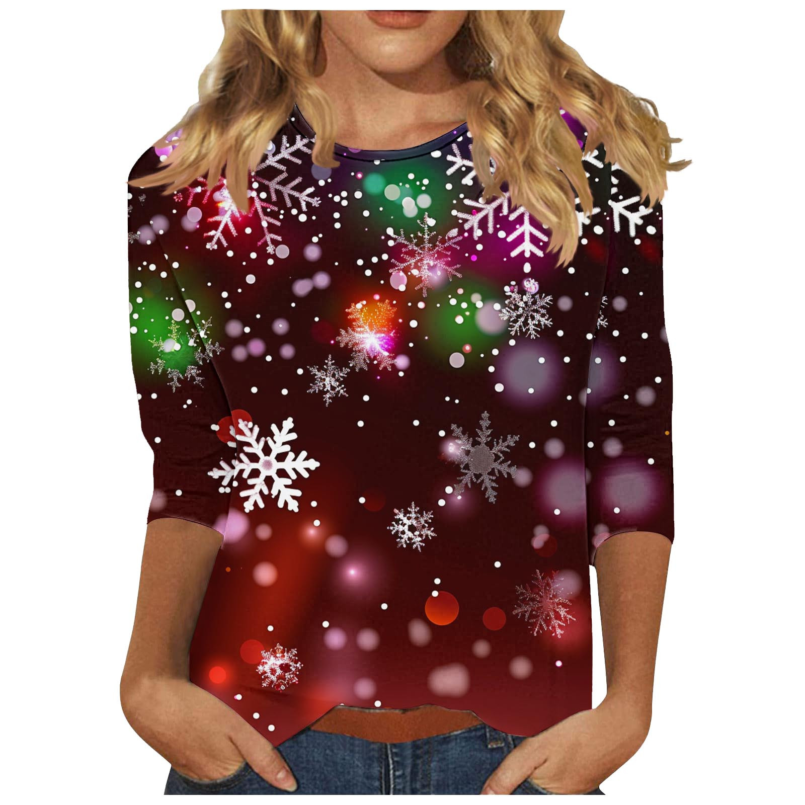 LbsKUS Clearance,Christmas Shirts for Women Trendy 3/4 Sleeve Tunic ...