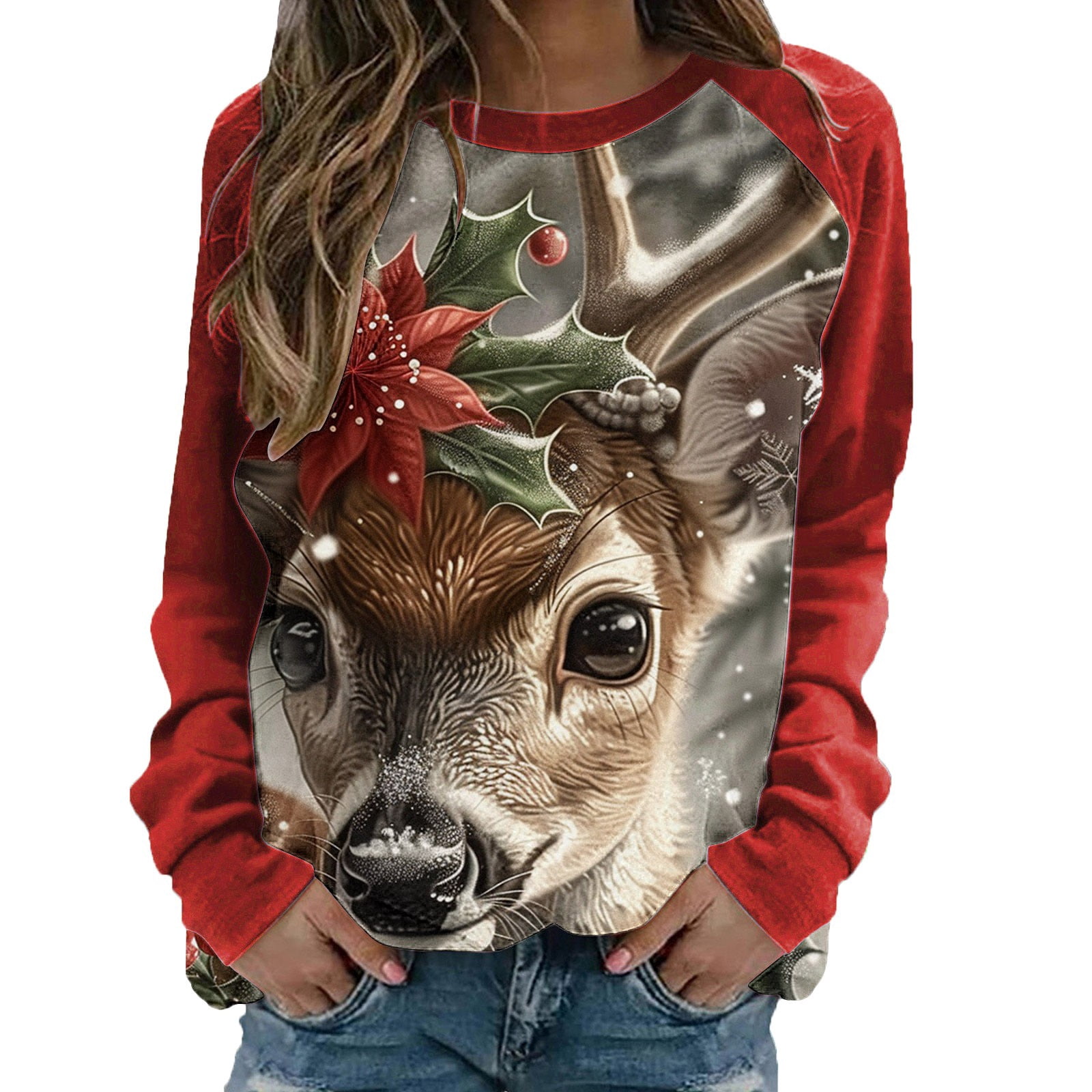 LbsKUS Clearance Sale,Women's Winter Christmas Tops Funny 3D Reindeer ...